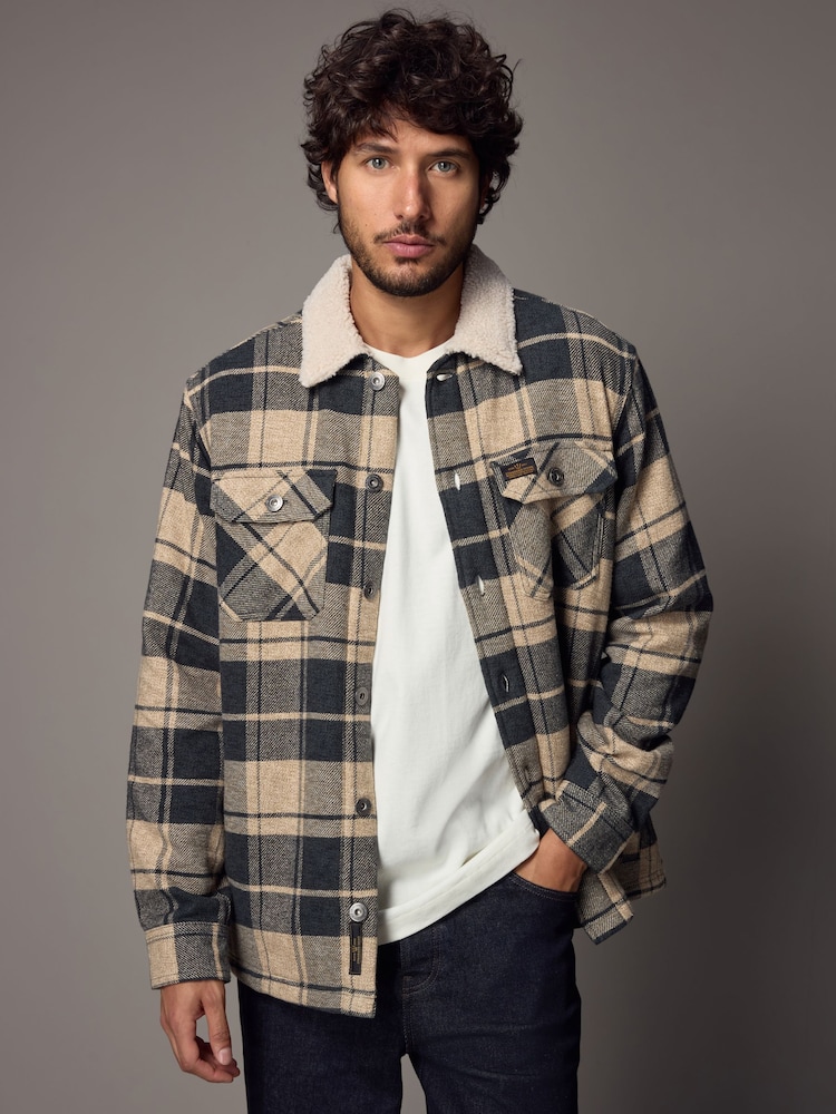 Buy Grey/Neutral Borg Lined Check Shacket from Next Ireland