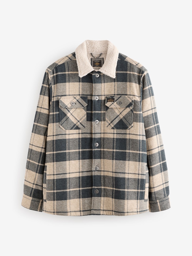 Buy Grey/Neutral Borg Lined Check Shacket from Next Ireland