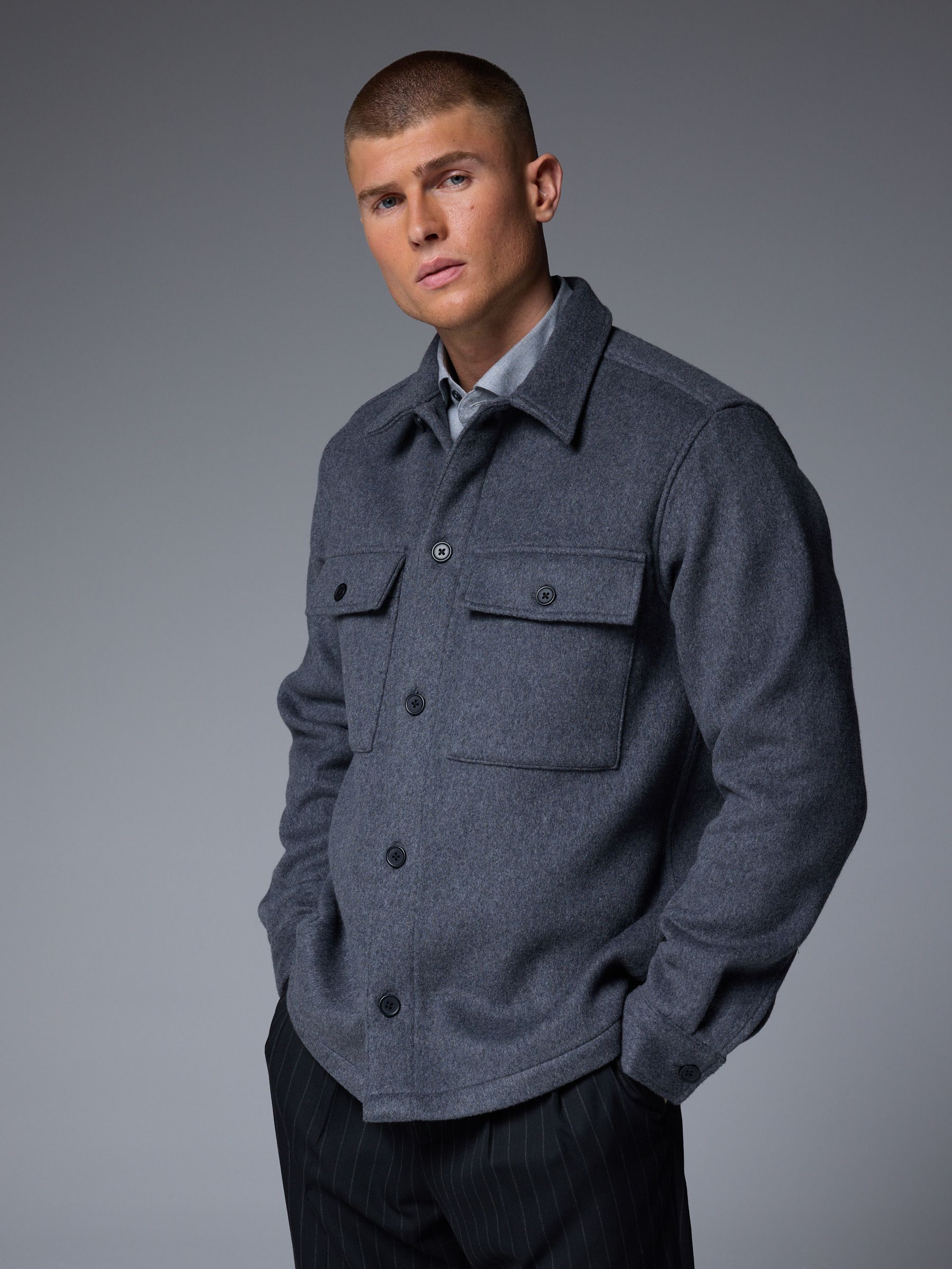 Buy Grey Signature Wool Blend Shacket with Cashmere from the Next UK ...