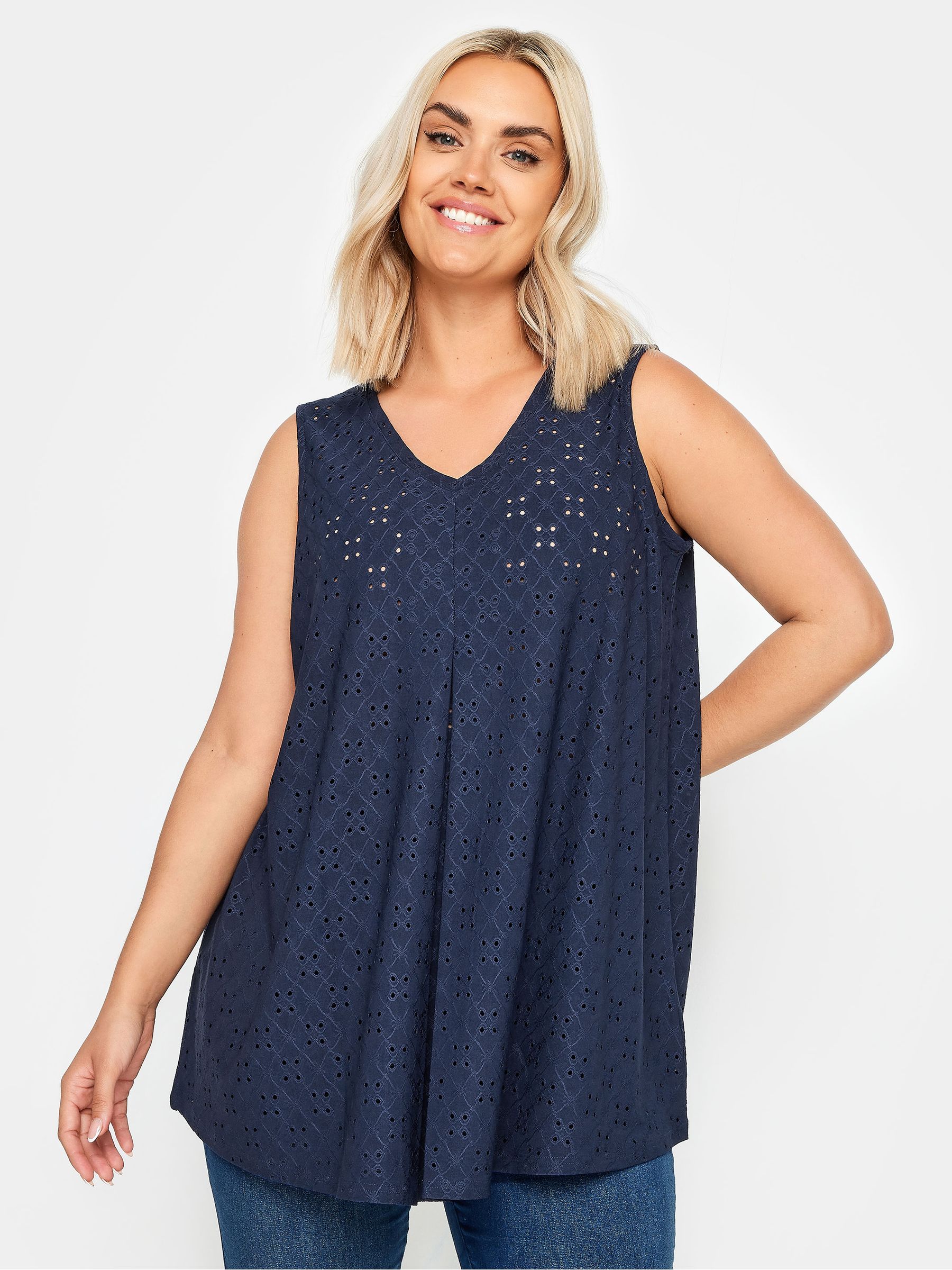 Buy Yours Curve Blue Broderie Pleated Swing Vest from the Next UK ...