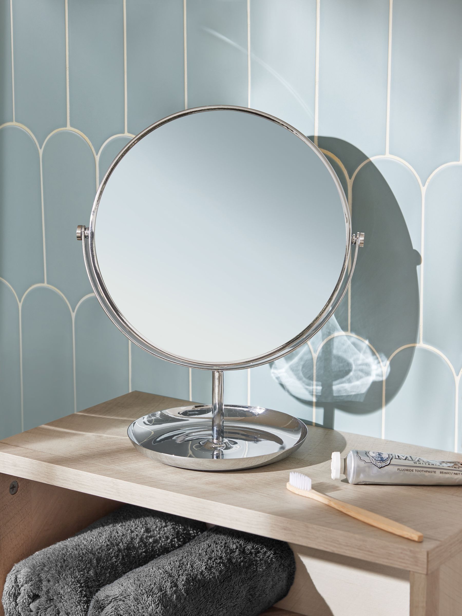 Buy Silver Chrome Storage Tray 5x Magnification Round Dressing Table ...