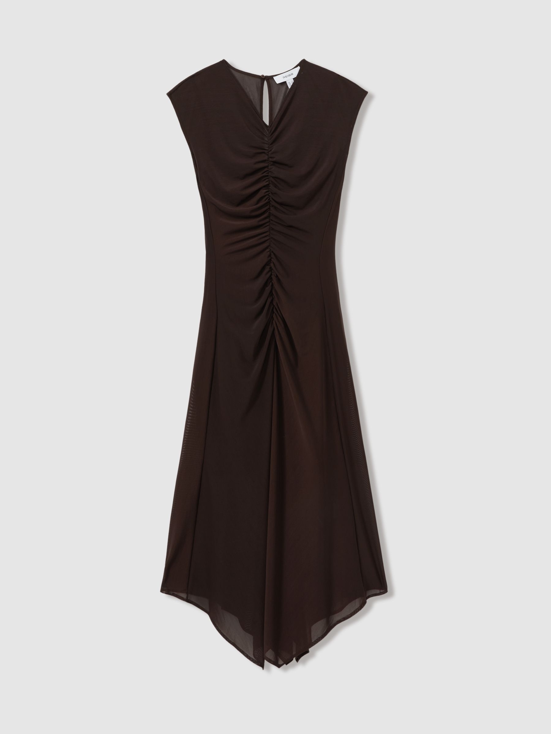 Buy Reiss Chocolate Lyra Mesh Ruched Midi Dress from the Next UK online ...