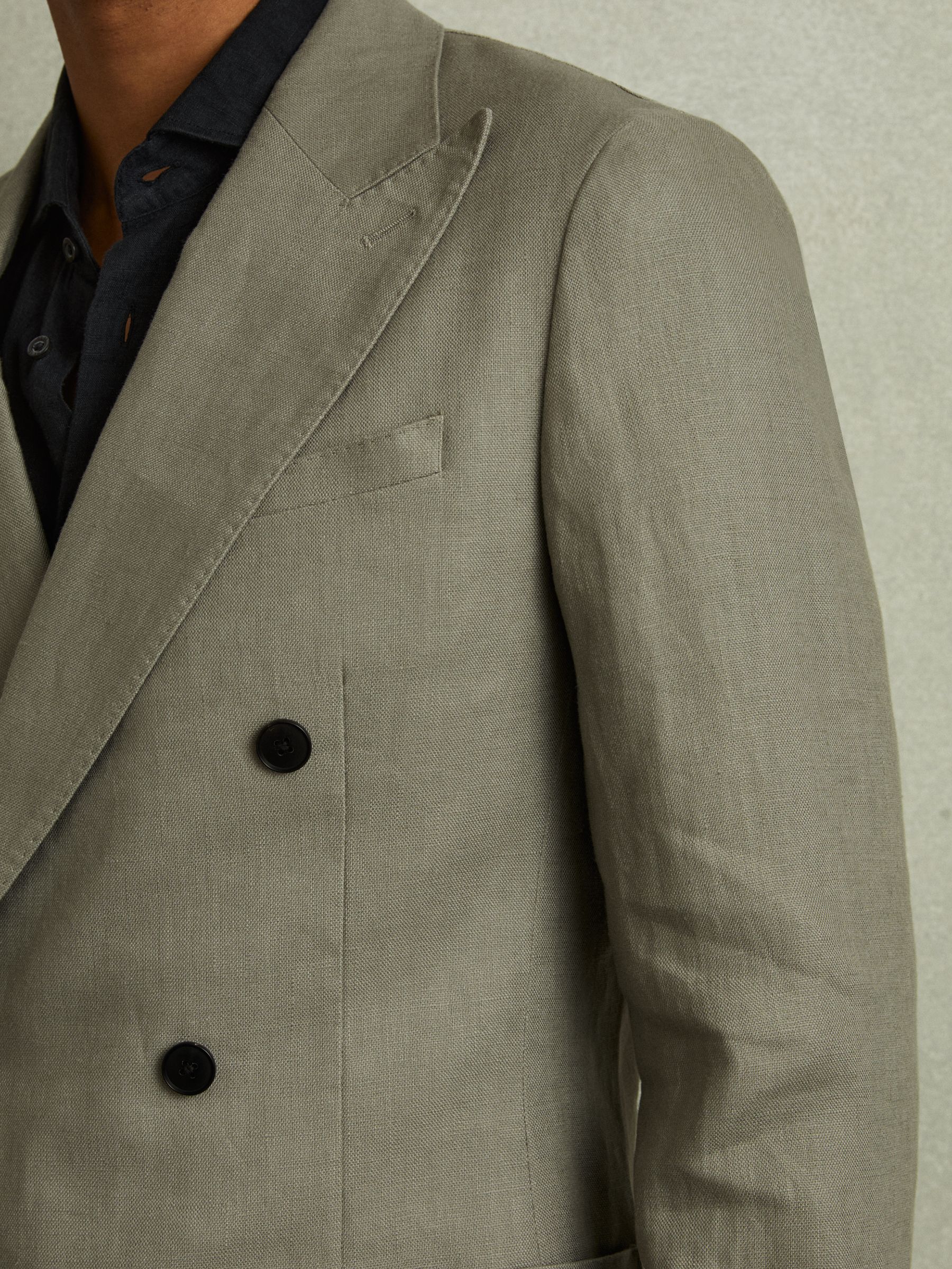 Buy Reiss Light Sage Green Halgas Linen Double Breasted Blazer from the ...