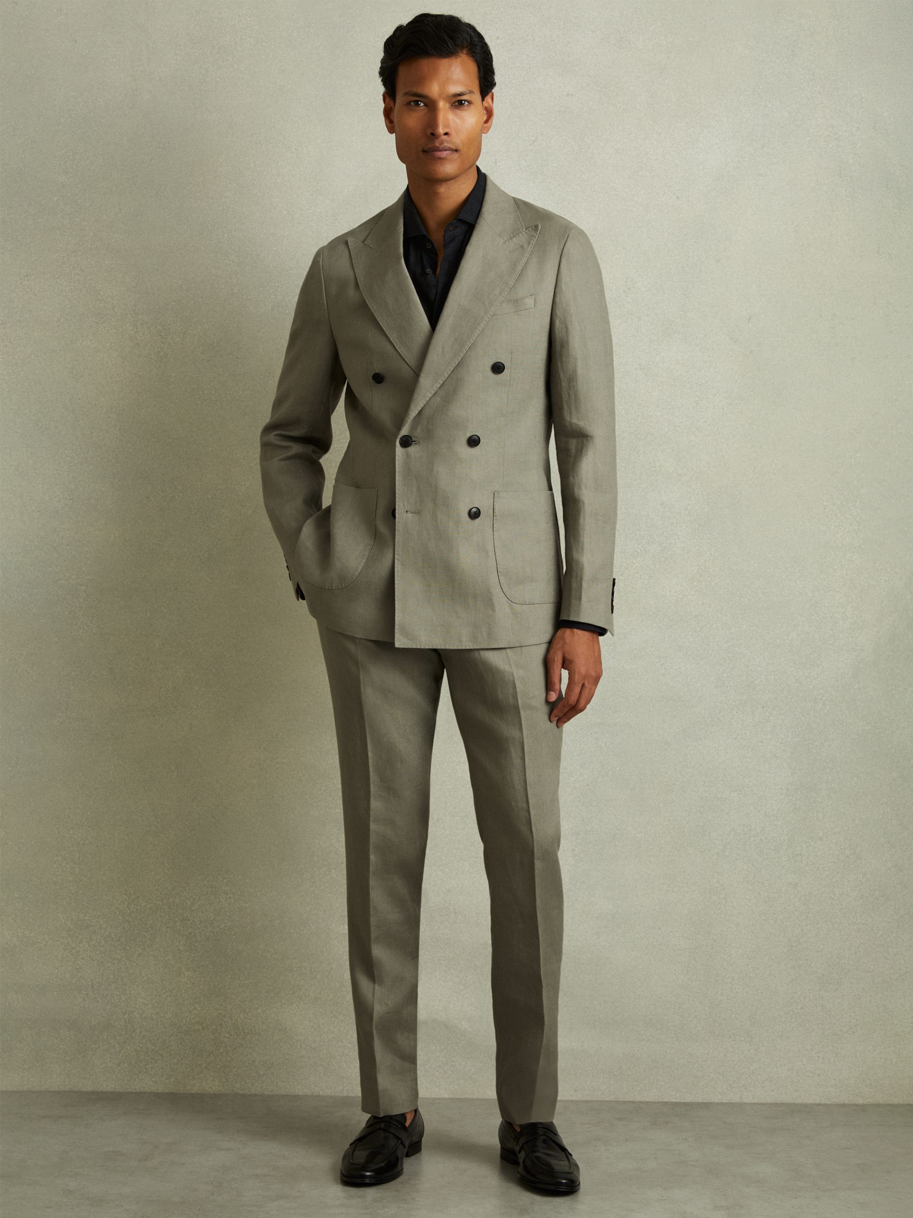 Buy Reiss Light Sage Green Halgas Linen Double Breasted Blazer from the ...