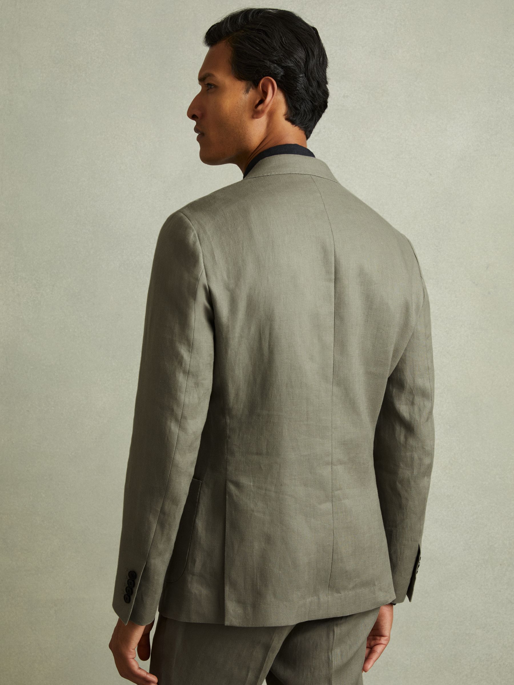 Buy Reiss Light Sage Green Halgas Linen Double Breasted Blazer from the ...