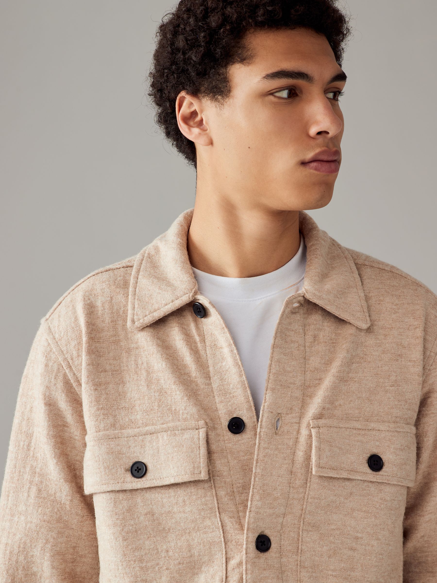 Buy Ecru Cream Textured Bouclé Shacket With Wool from the Next UK online shop