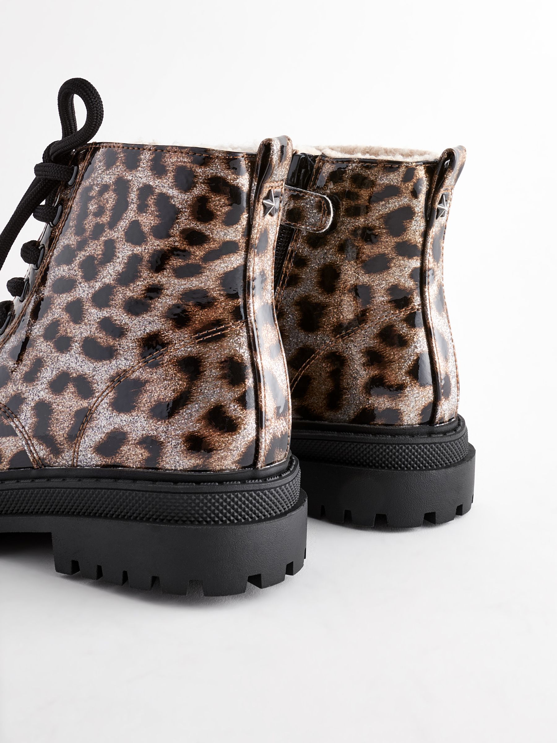 Buy Brown Animal Print Standard Fit (F) Warm Lined Lace-Up Ankle Boots ...
