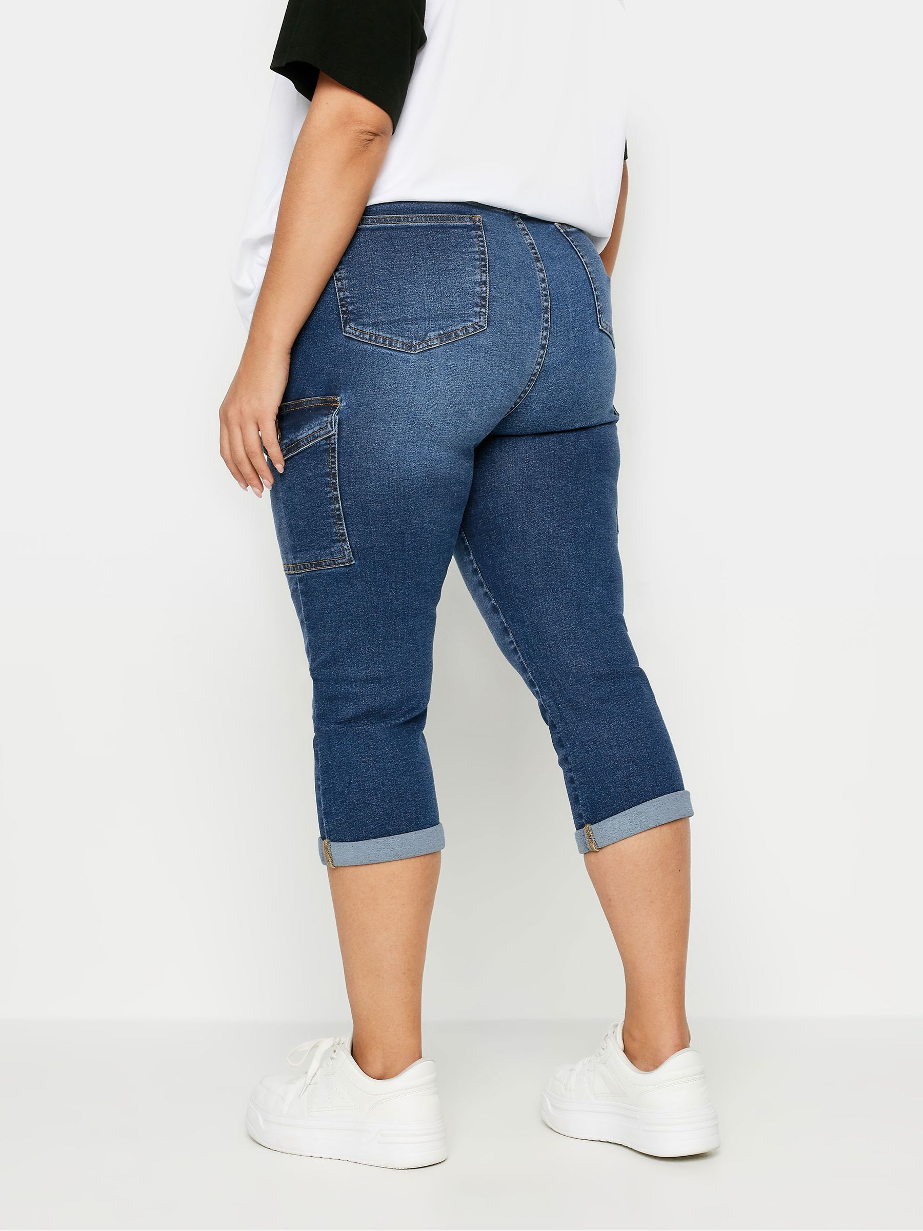 Buy Yours Curve Mid Blue Denim Cropped Cargo Jeans from the Next UK ...