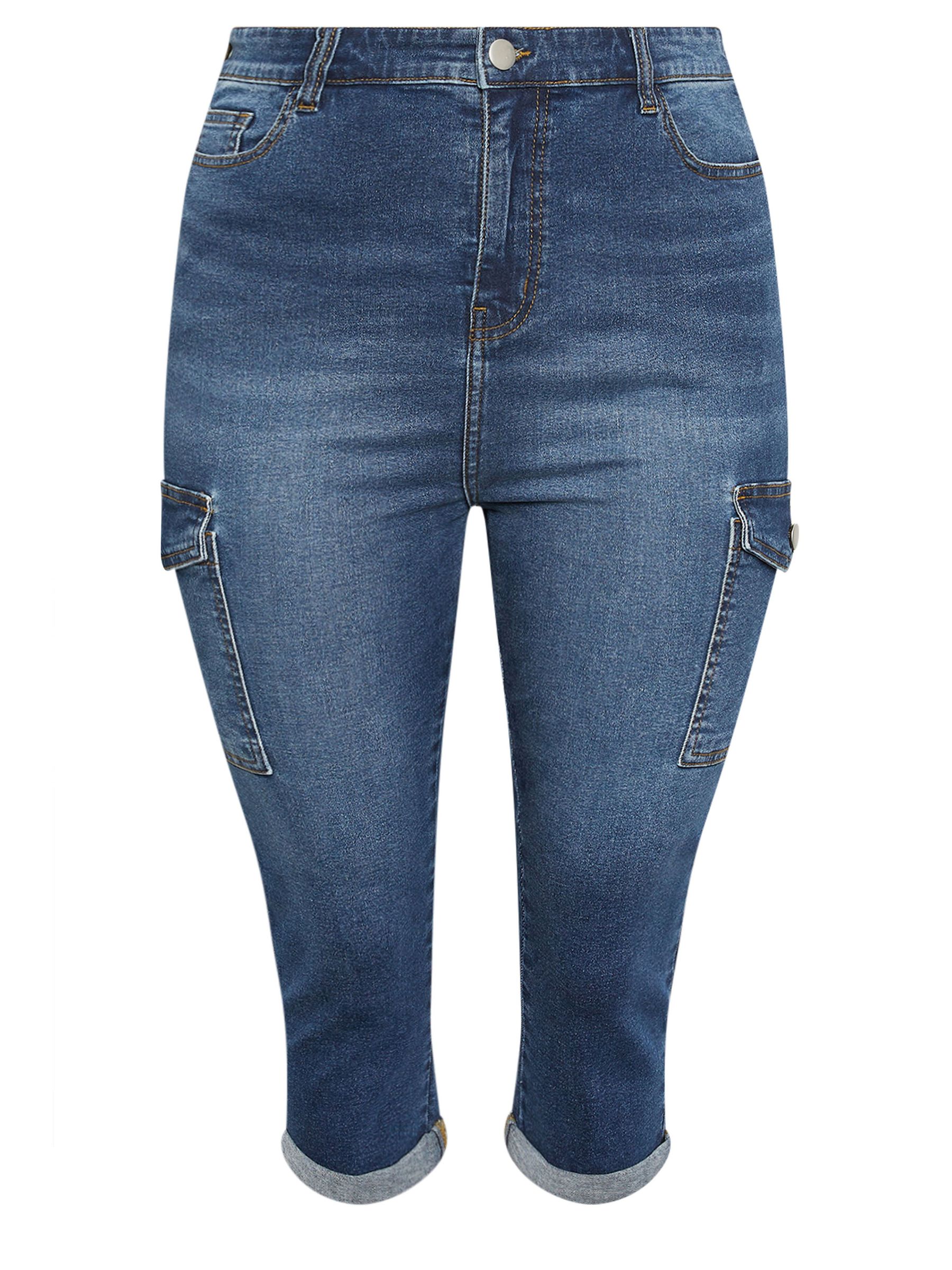 Buy Yours Curve Mid Blue Denim Cropped Cargo Jeans from the Next UK ...