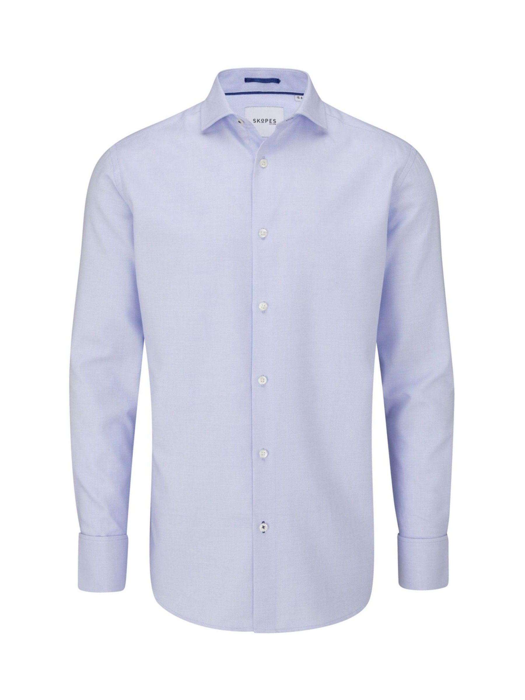 Buy Skopes Blue Tailored Fit 100% Cotton Double Cuff Dobby Shirt from ...