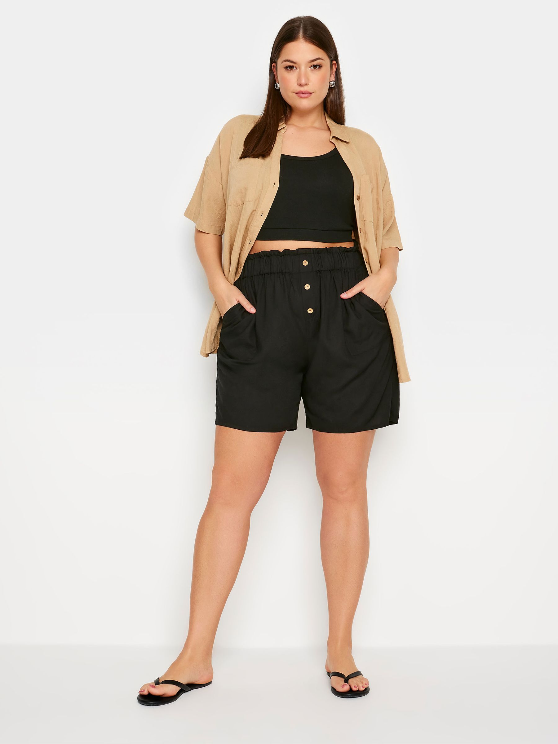 Buy Yours Curve Black Button Front Paperbag Shorts from the Next UK ...