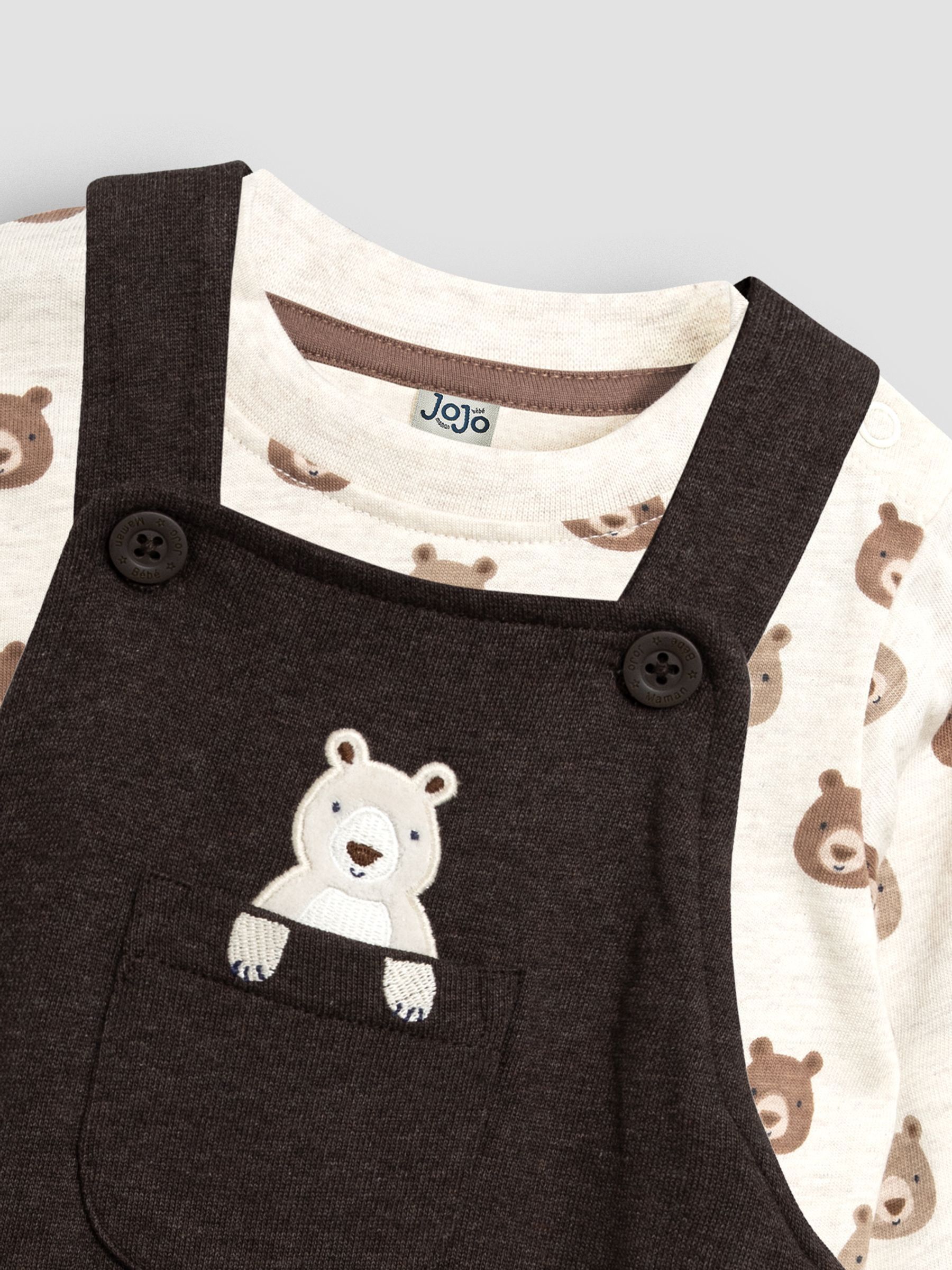 Buy JoJo Maman Bébé Brown Bear Applique Dungarees & Top Set from the ...