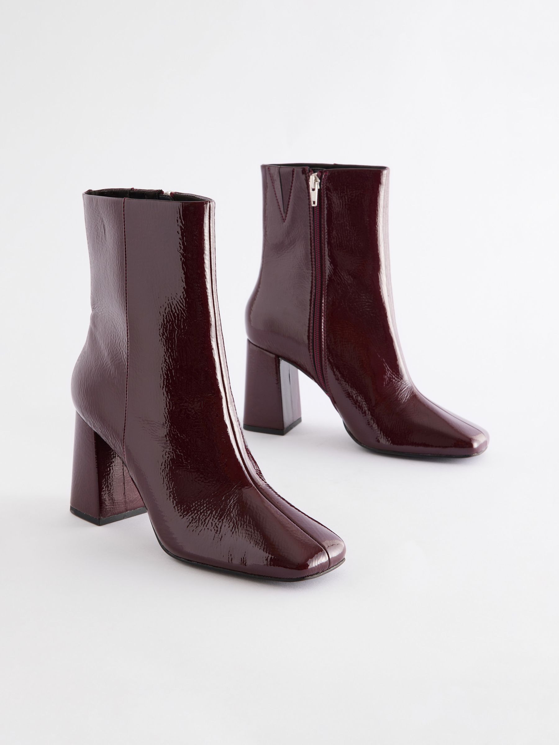 Buy Burgundy Red Patent Forever Comfort® Square Toe Block Heeled Ankle ...