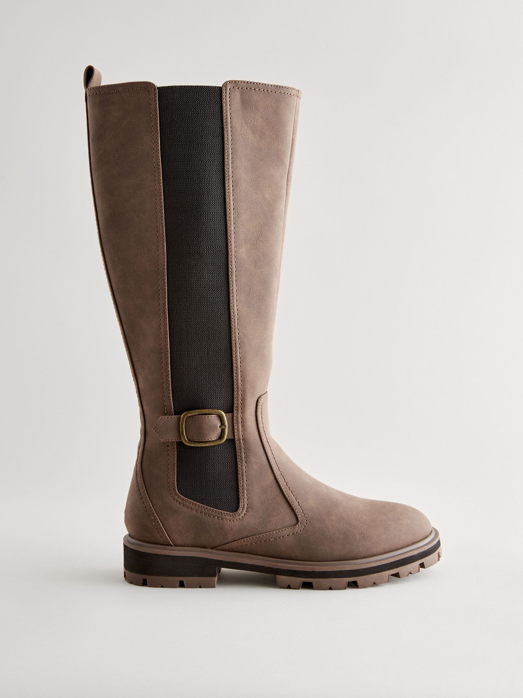 Buy Chocolate Brown Standard/Wide Fit Knee High Buckle Chelsea Boots ...