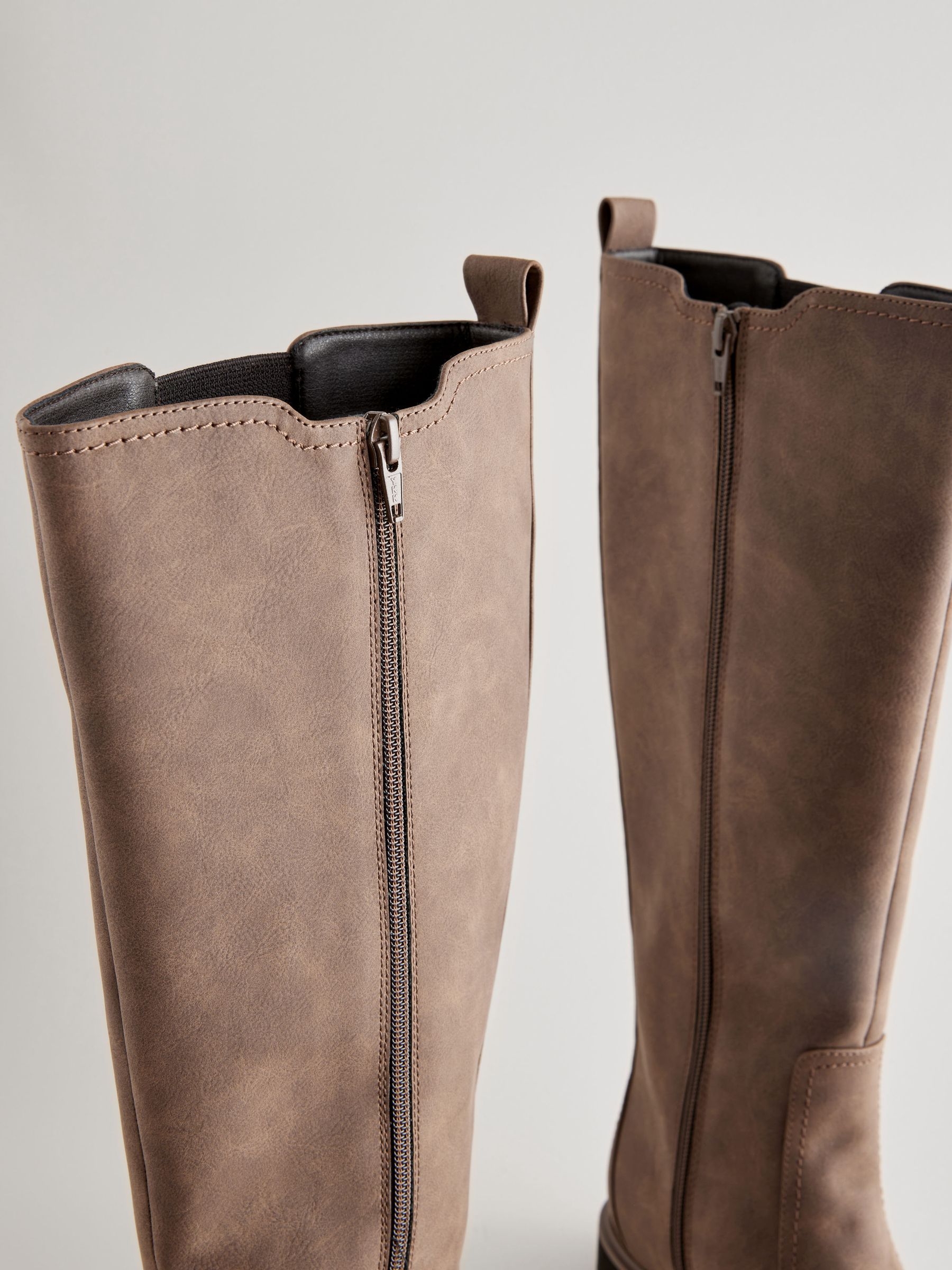 Buy Chocolate Brown Standard/Wide Fit Knee High Buckle Chelsea Boots ...