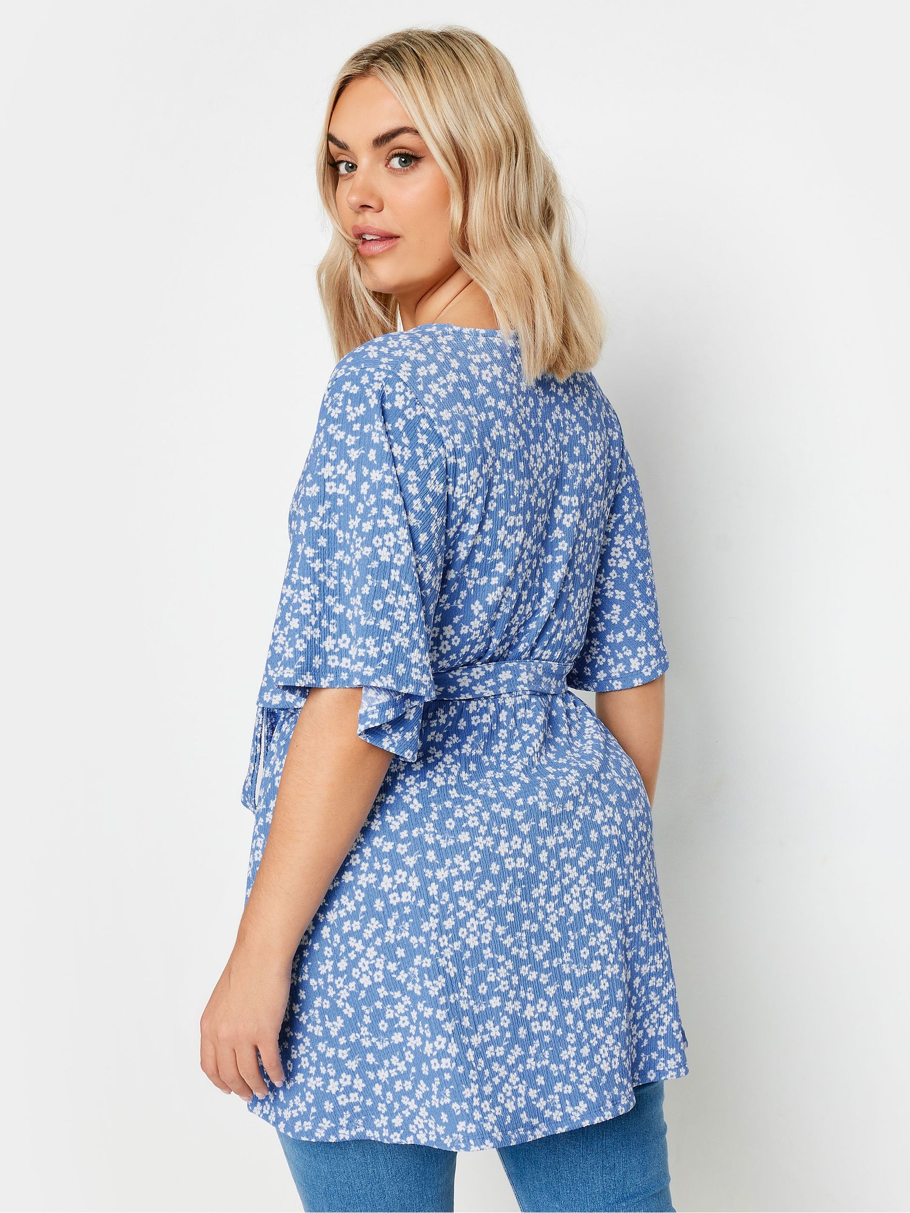 Buy Yours Curve Blue Floral Print Textured Wrap Top from the Next UK ...