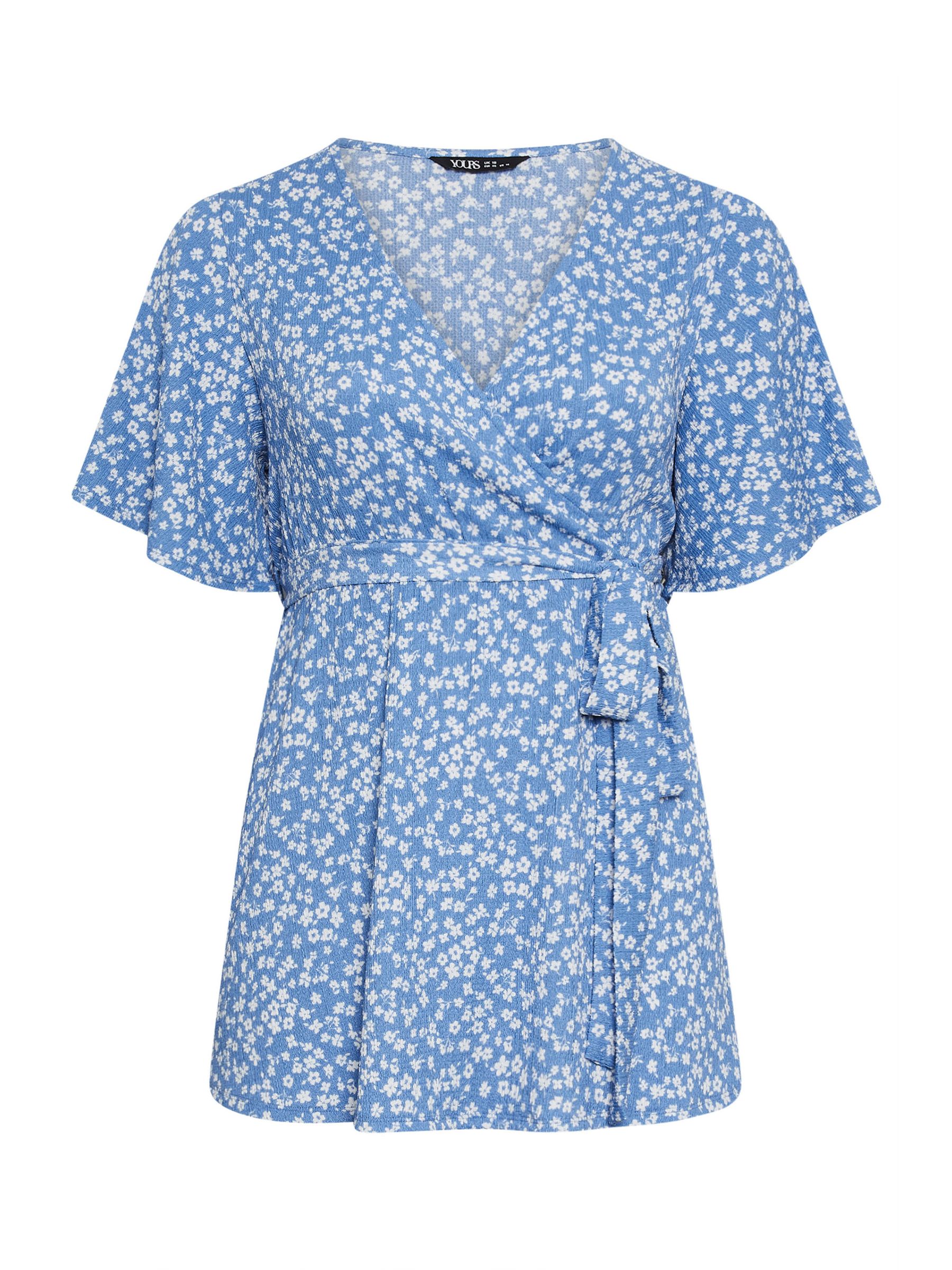 Buy Yours Curve Blue Floral Print Textured Wrap Top from the Next UK ...