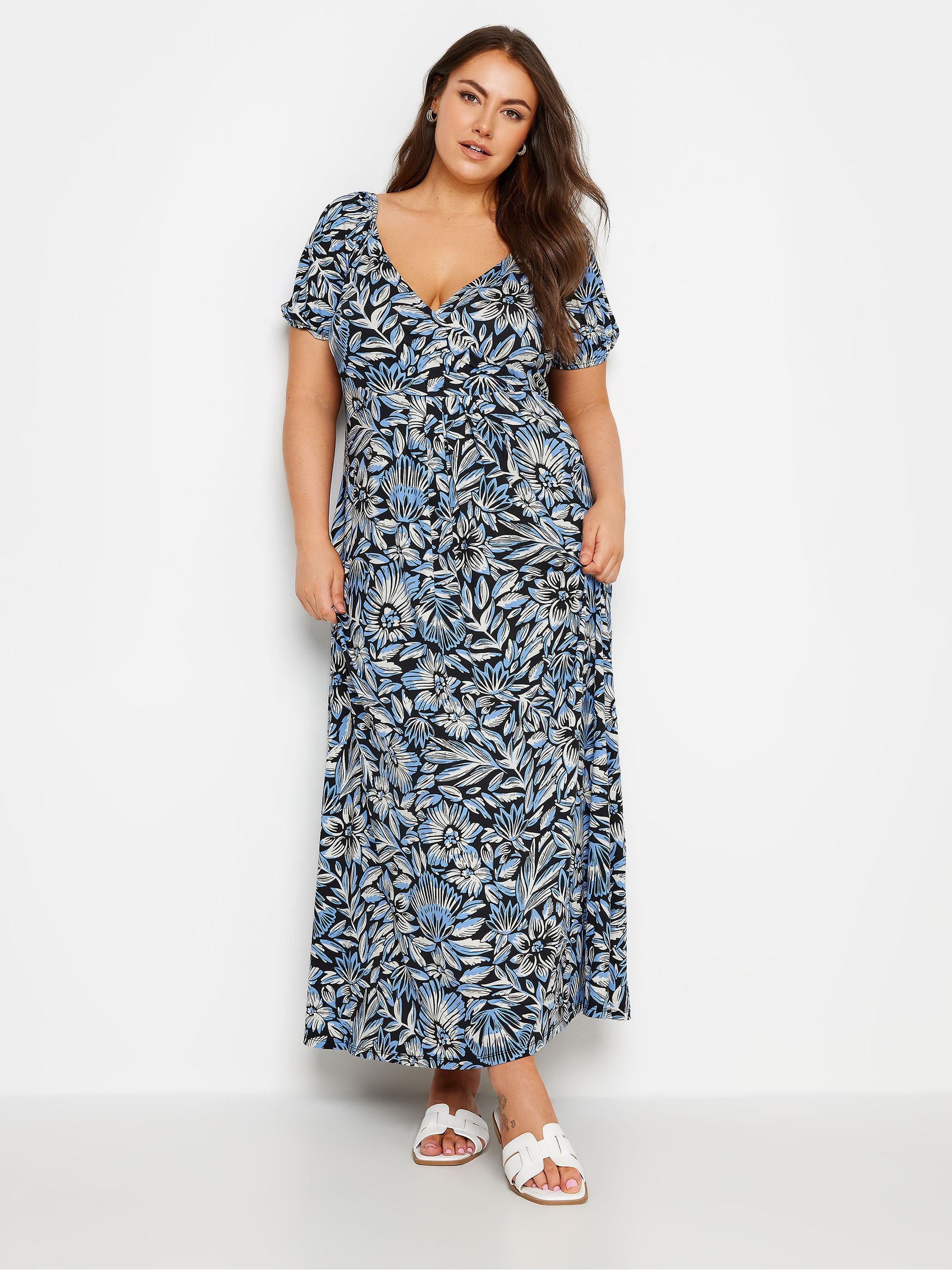 Buy Yours Curve Blue Floral Print Tiered Maxi Dress from the Next UK ...