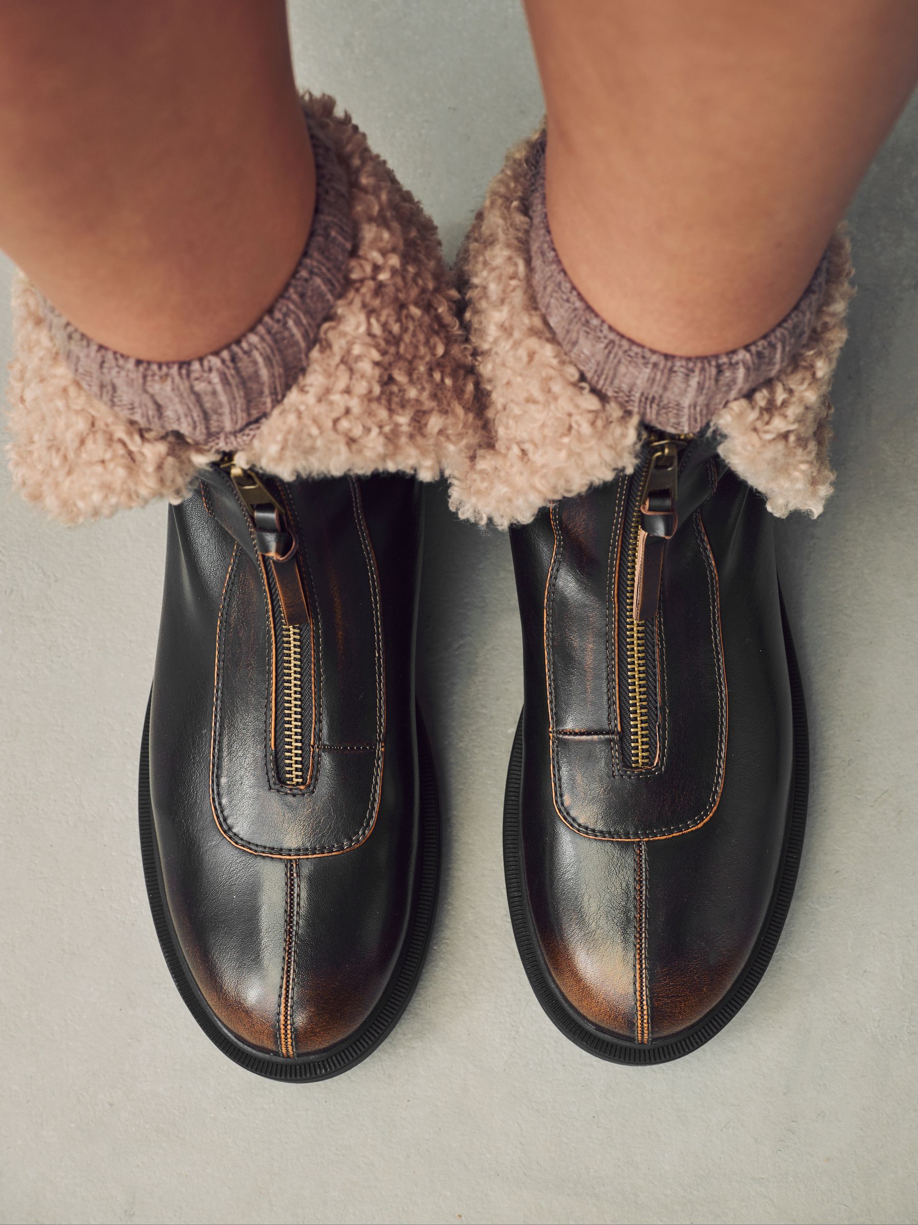 Buy Chestnut Brown Standard/Wide Fit Forever Comfort® Faux Fur Collared ...