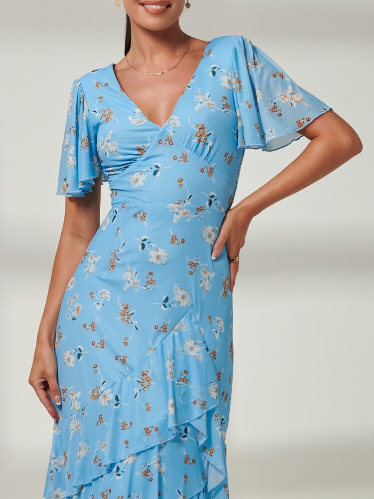 Buy Jolie Moi Blue Daleysa Frill Hem Mesh Maxi Dress from Next Ireland