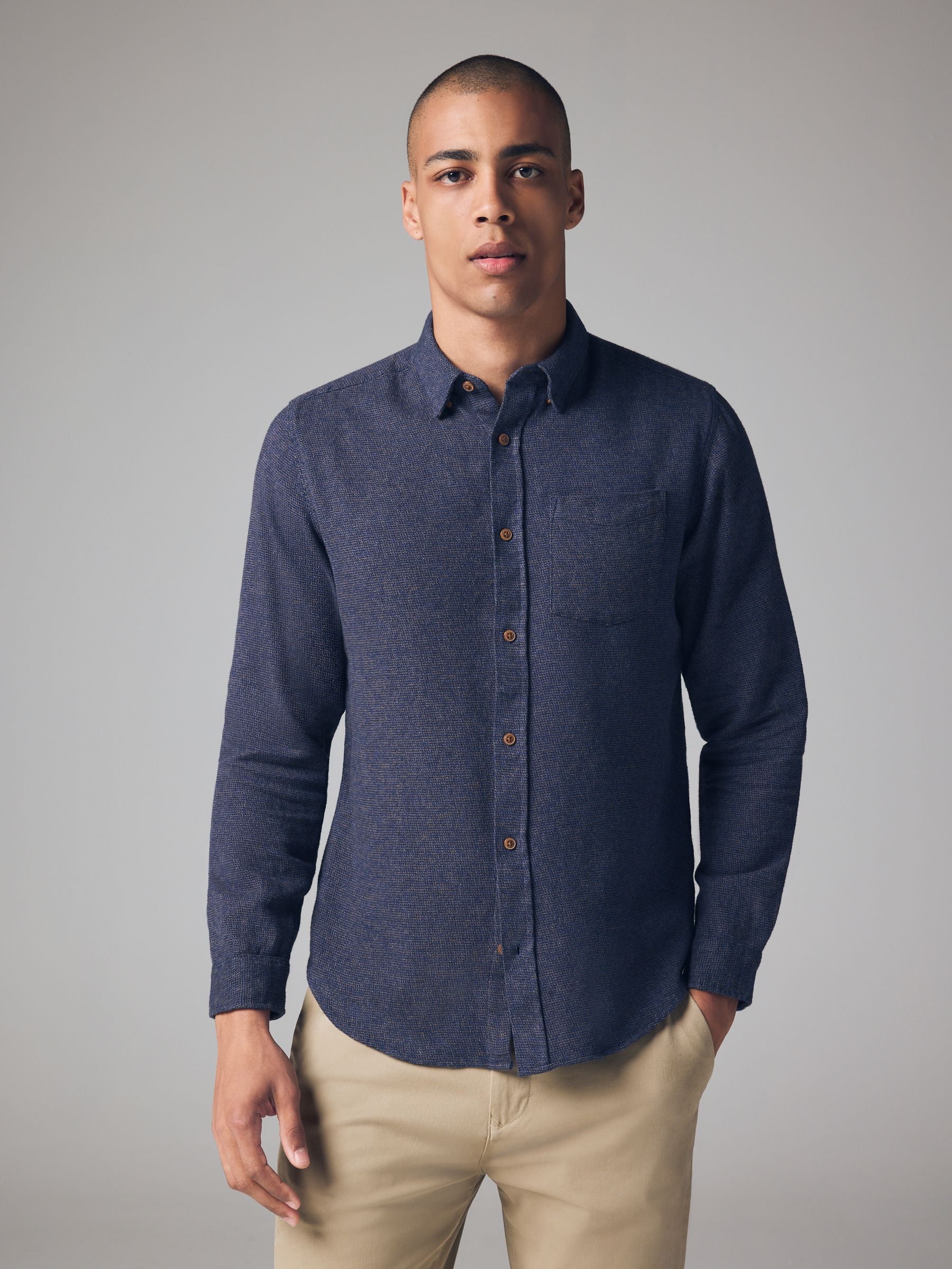 Buy Navy Blue Brushed Texture 100% Cotton Long Sleeve Shirt from Next ...