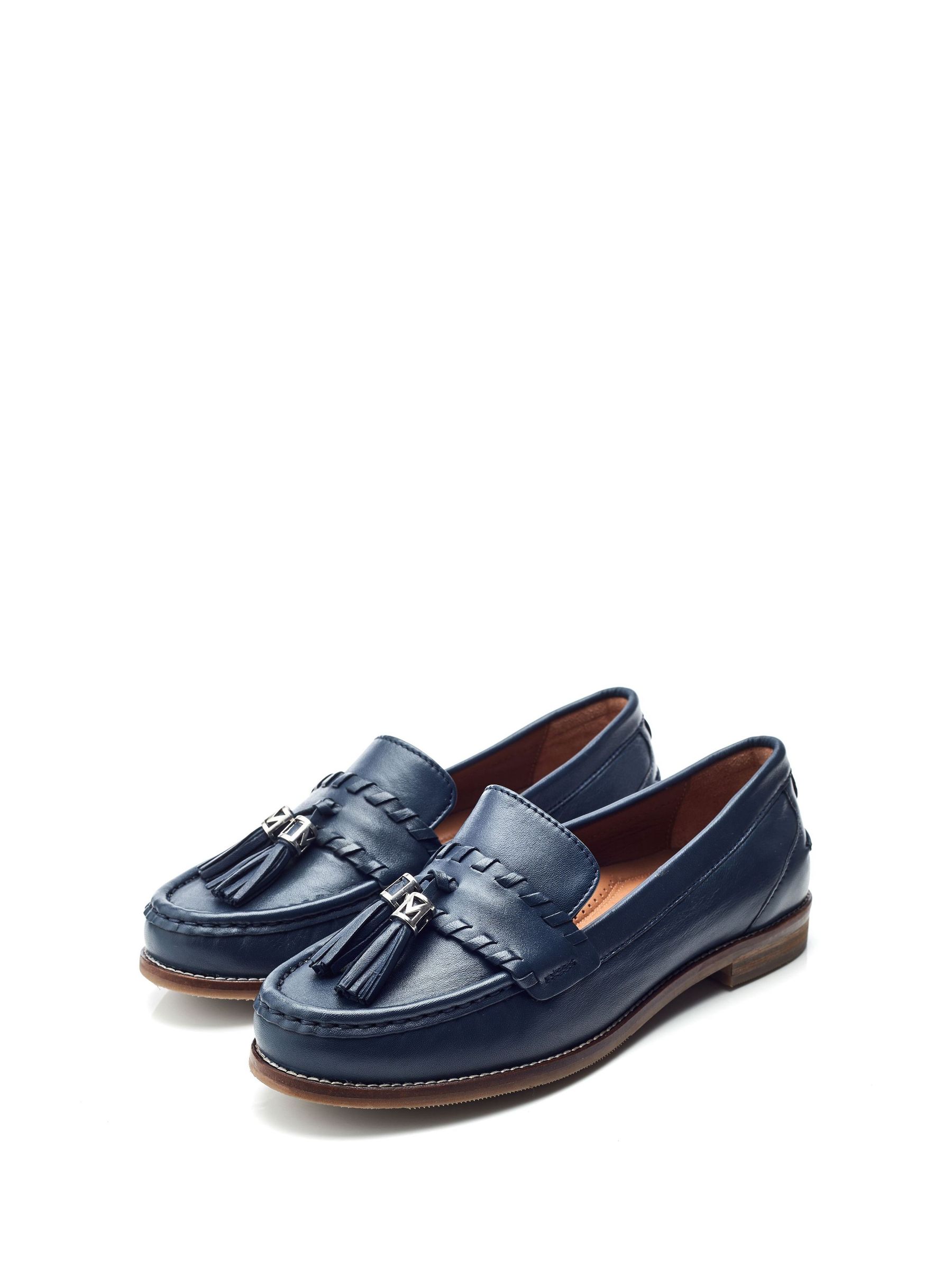 Buy Moda in Pelle Navy Blue Espelette Leather Tassel Boat Shoes from ...
