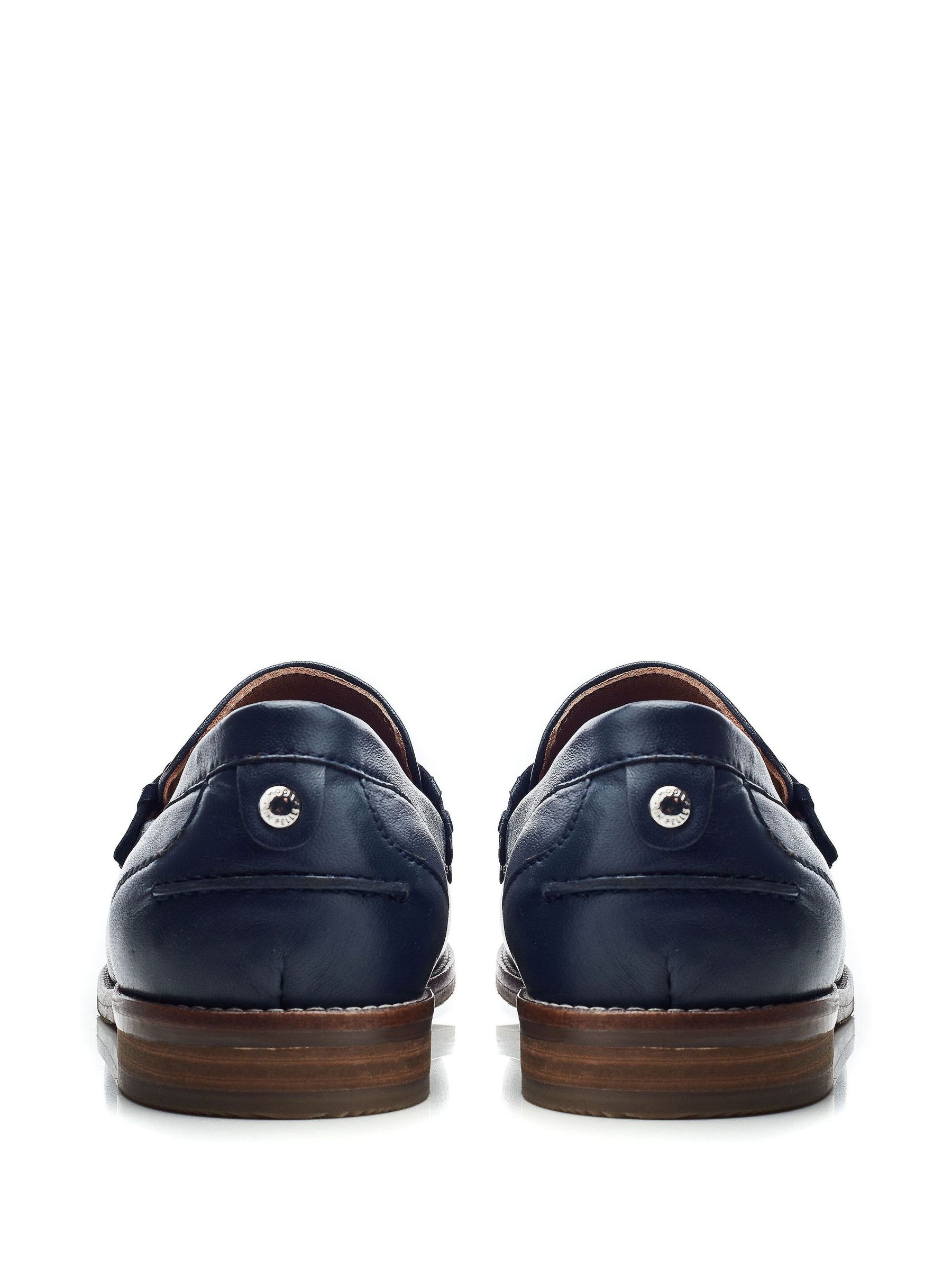 Buy Moda in Pelle Navy Blue Espelette Leather Tassel Boat Shoes from ...