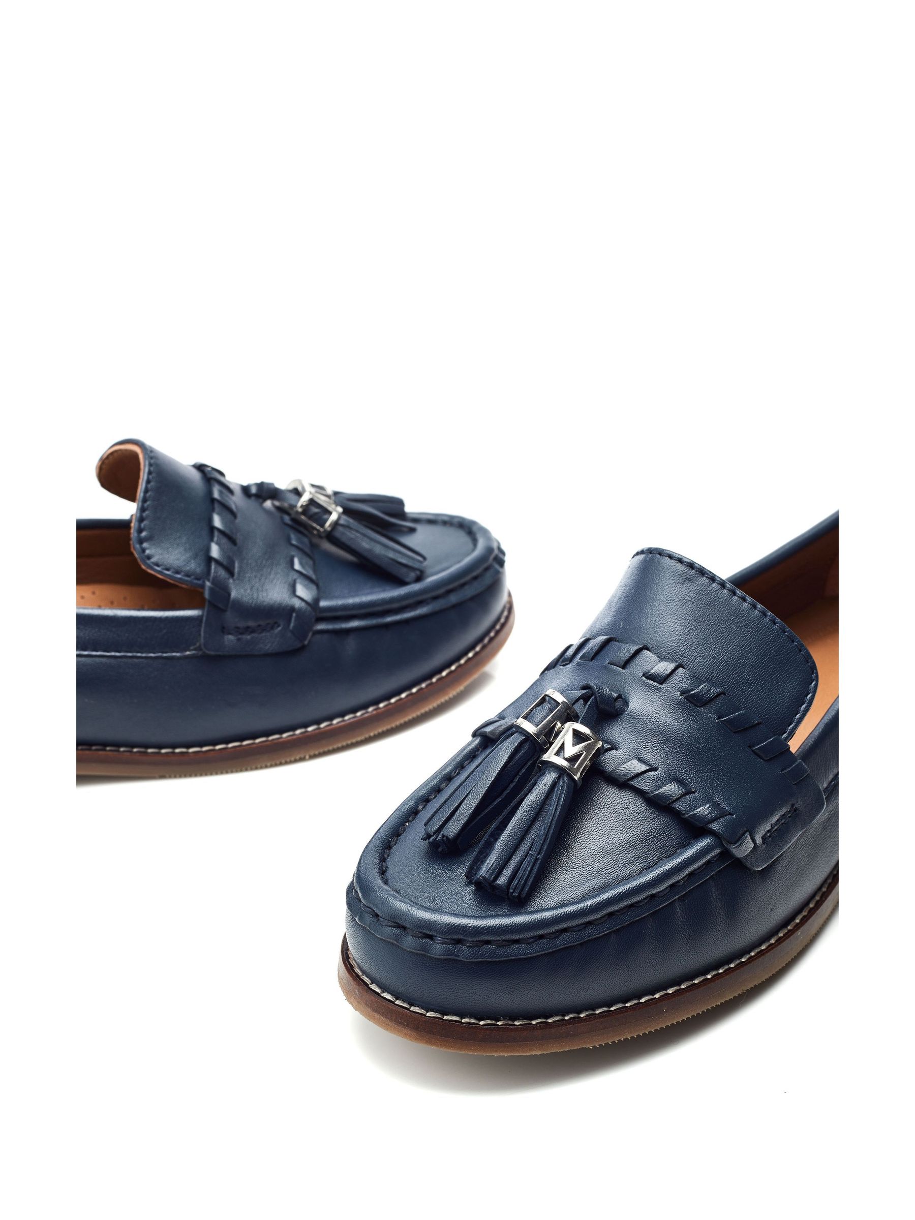 Buy Moda in Pelle Navy Blue Espelette Leather Tassel Boat Shoes from ...