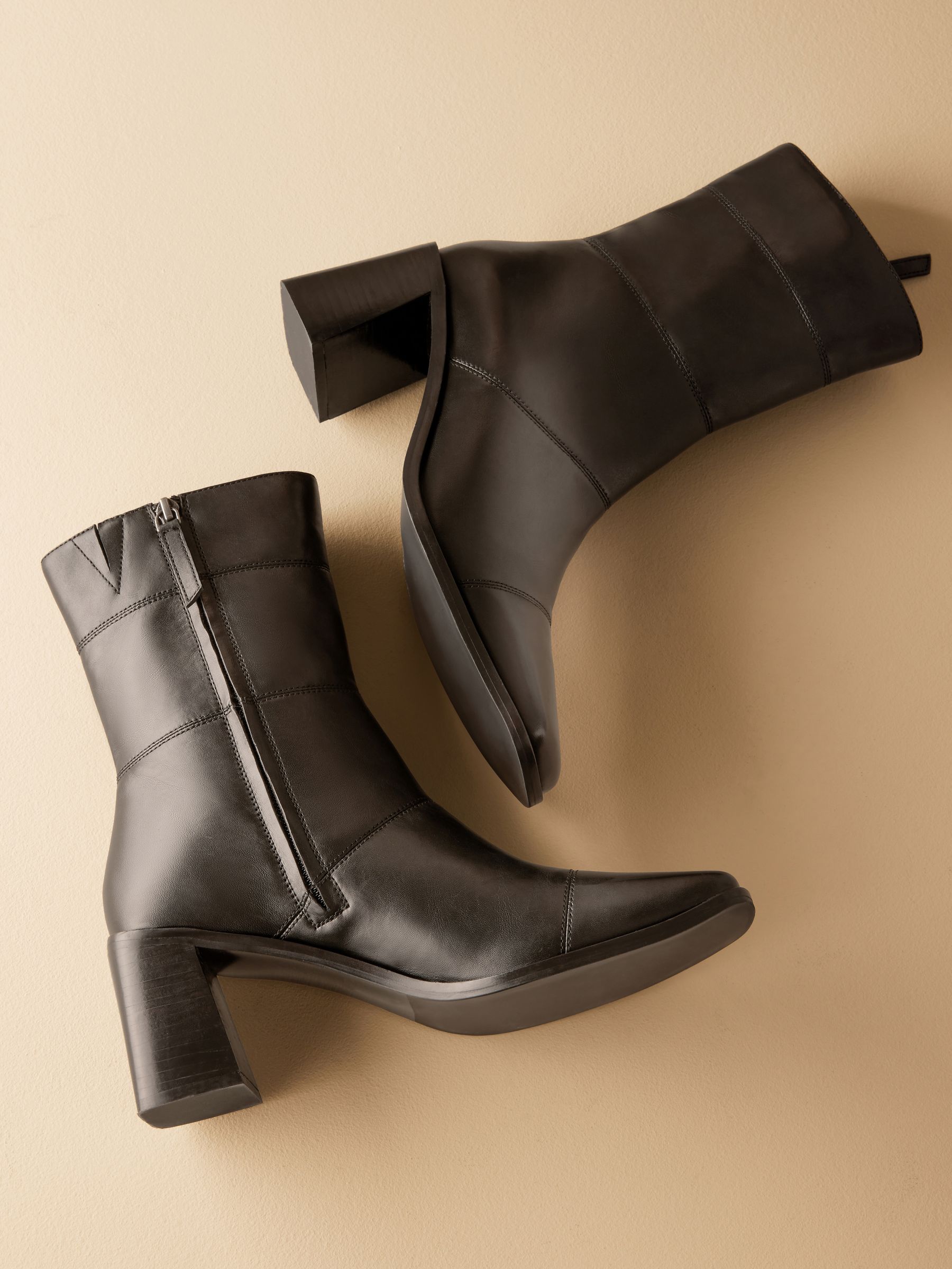 Buy Black Leather Premium Square Toe Panel Heeled Boots from the Next ...