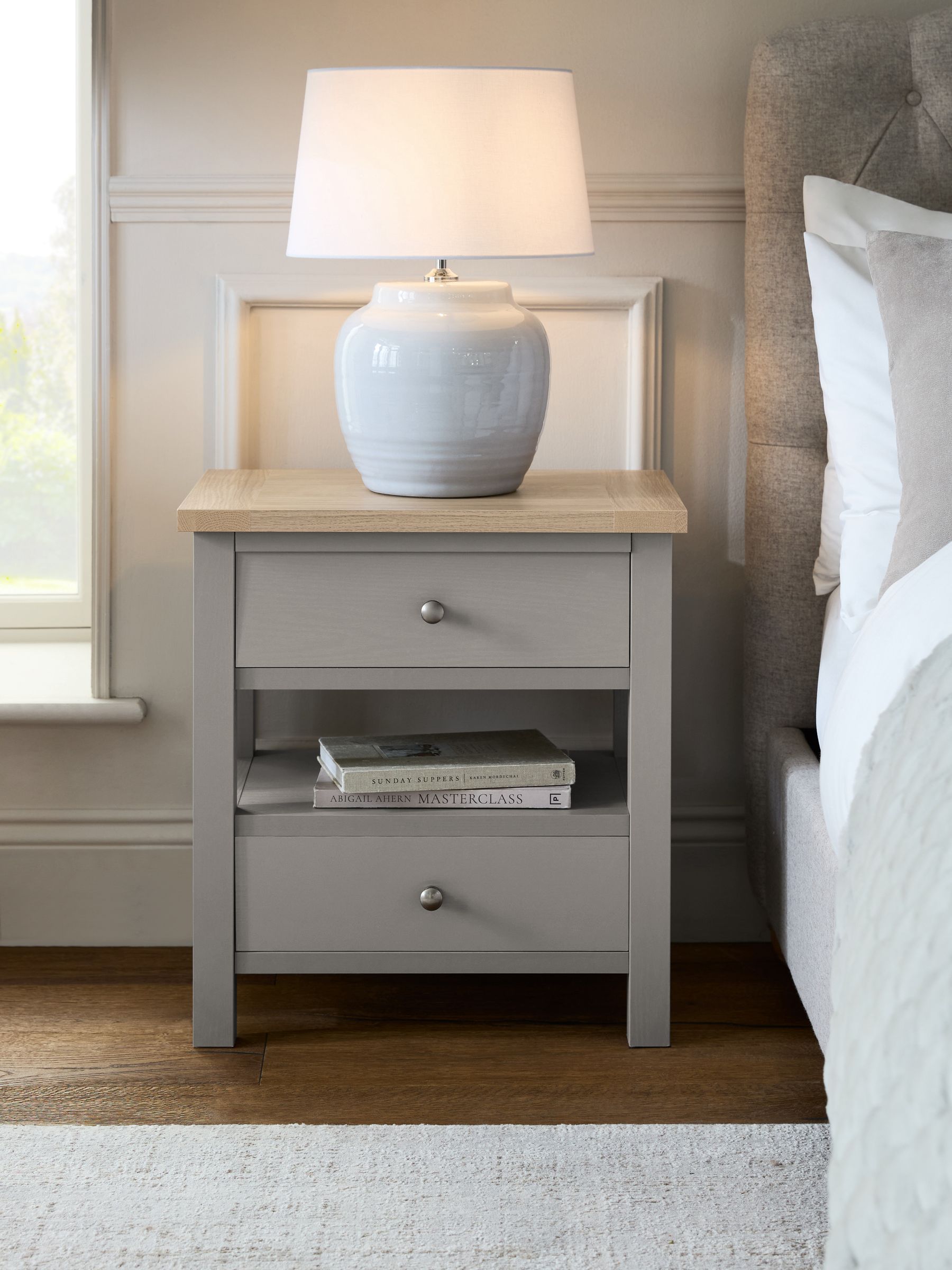 Buy Dove Grey Malvern Paint Effect 2 Drawer with Shelf Bedside Table from the Next UK online shop