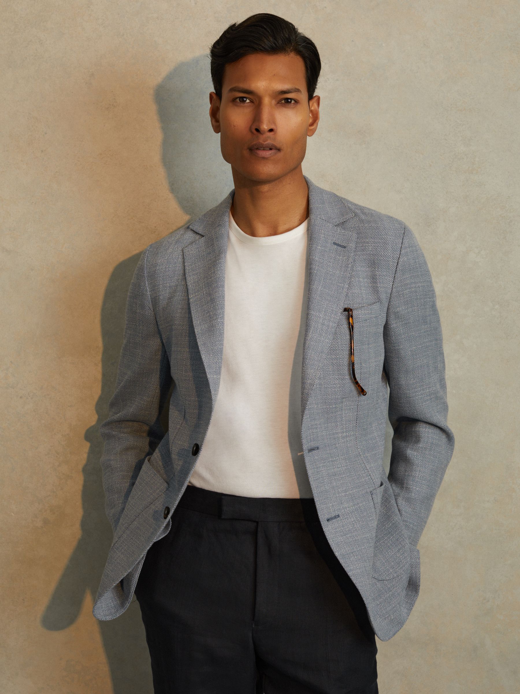 Buy Reiss Soft Blue Aphrodite Single Breasted Blazer With Cotton from ...