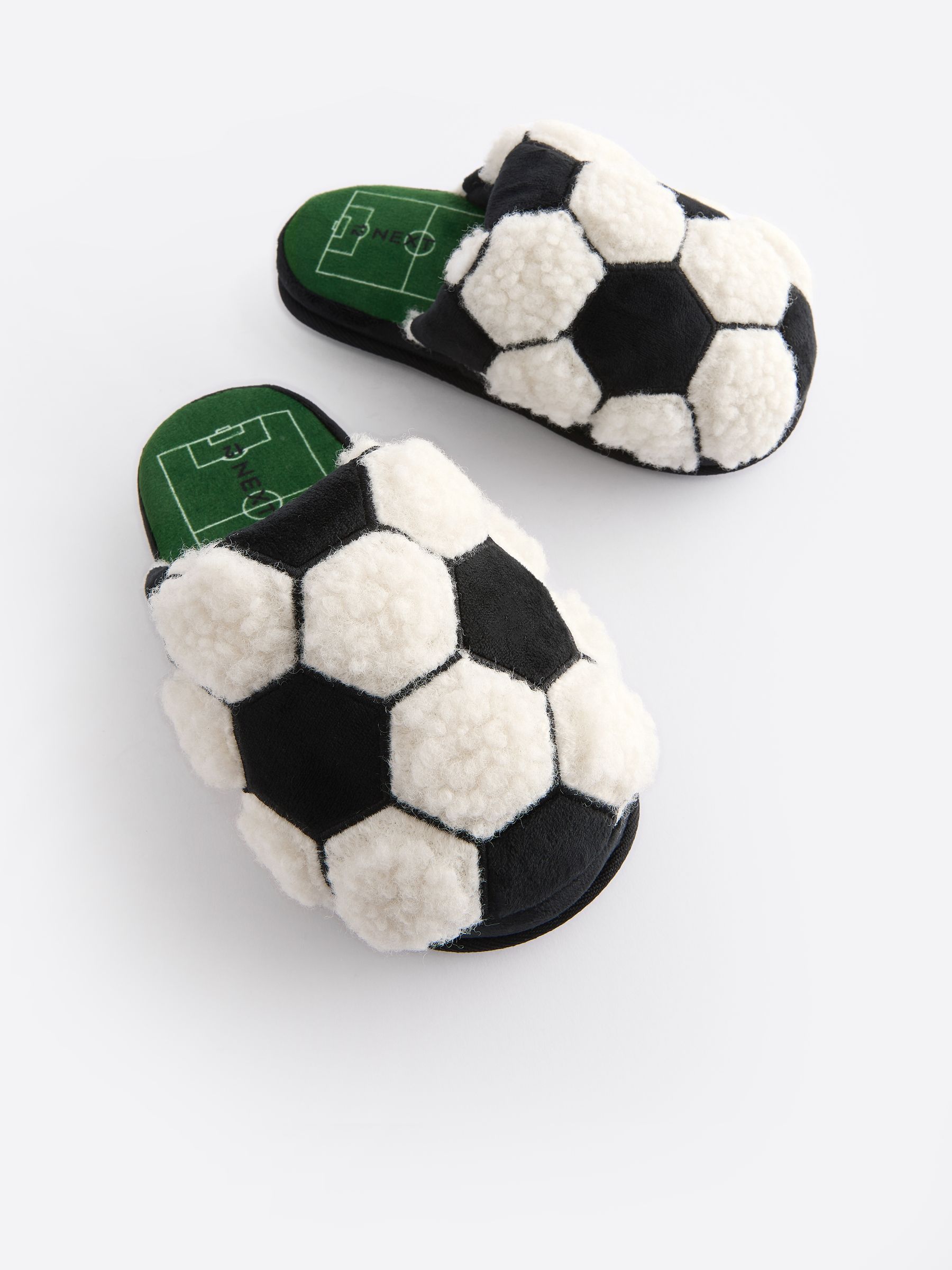 Buy Black/White Fluffy Football Slippers Mules from the Next UK online shop