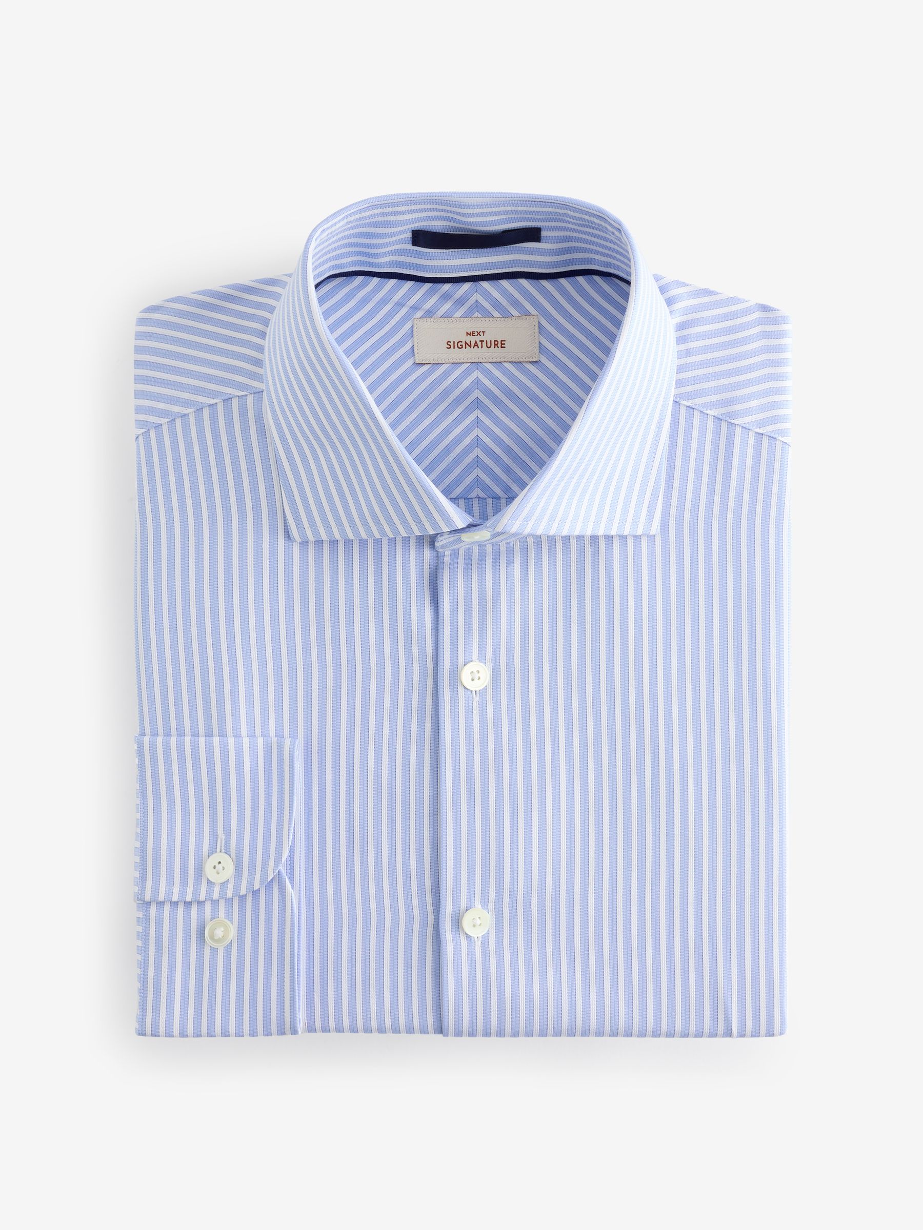 Buy Blue Stripe Slim Fit Signature Single Cuff Texture Pima Cotton ...