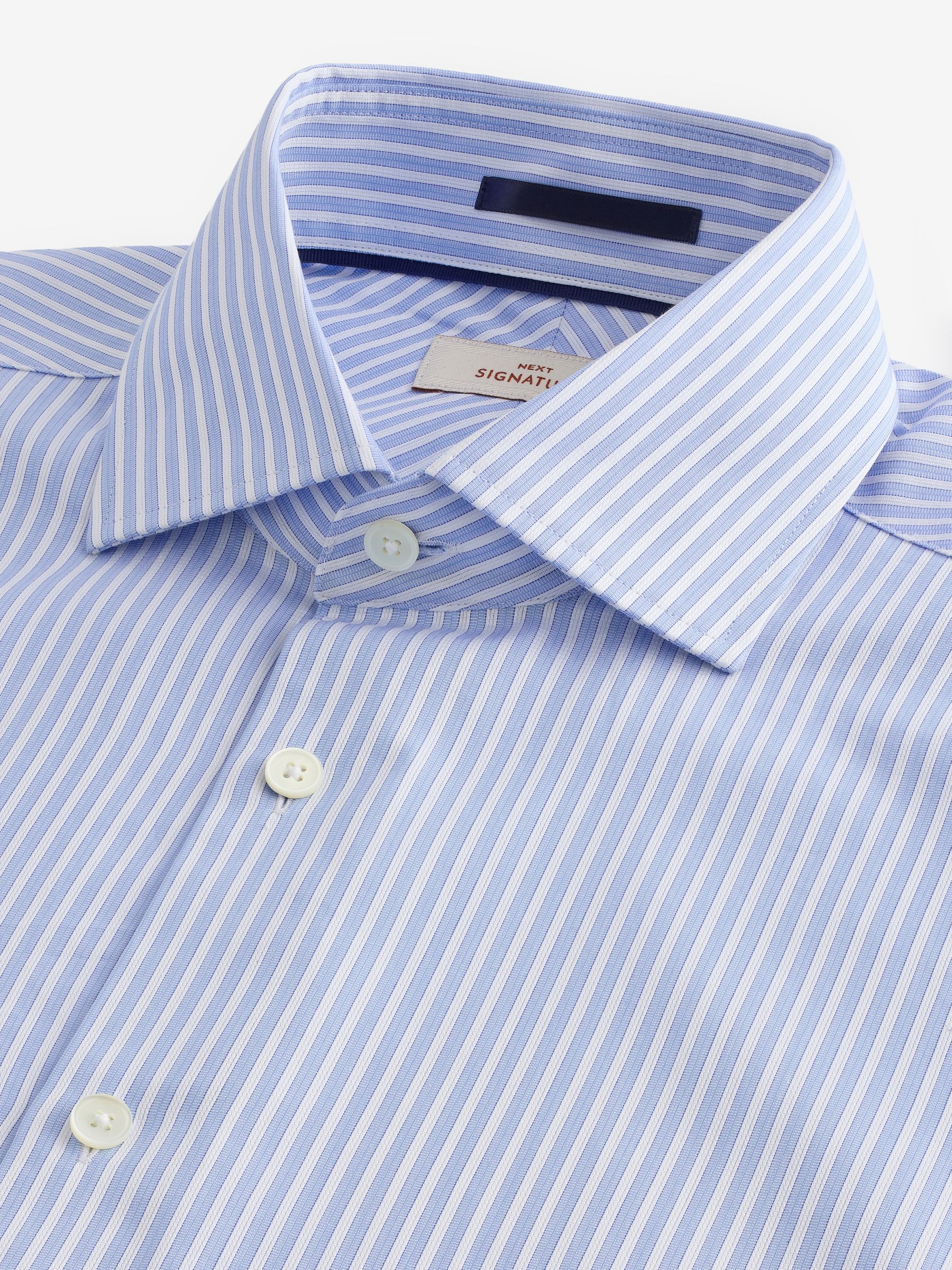 Buy Blue Stripe Slim Fit Signature Single Cuff Texture Pima Cotton ...