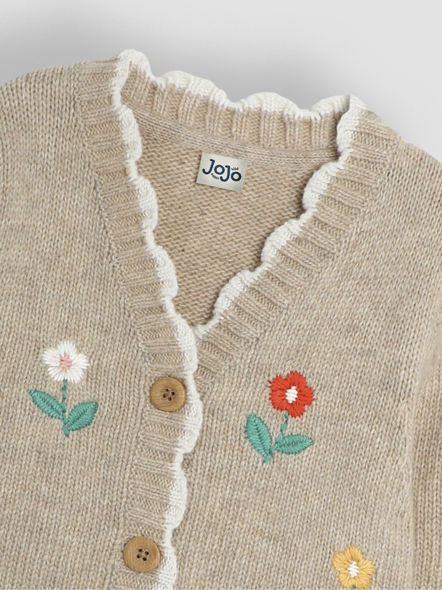 Buy JoJo Maman Bébé Natural Floral Embroidered Chunky Cardigan from the ...