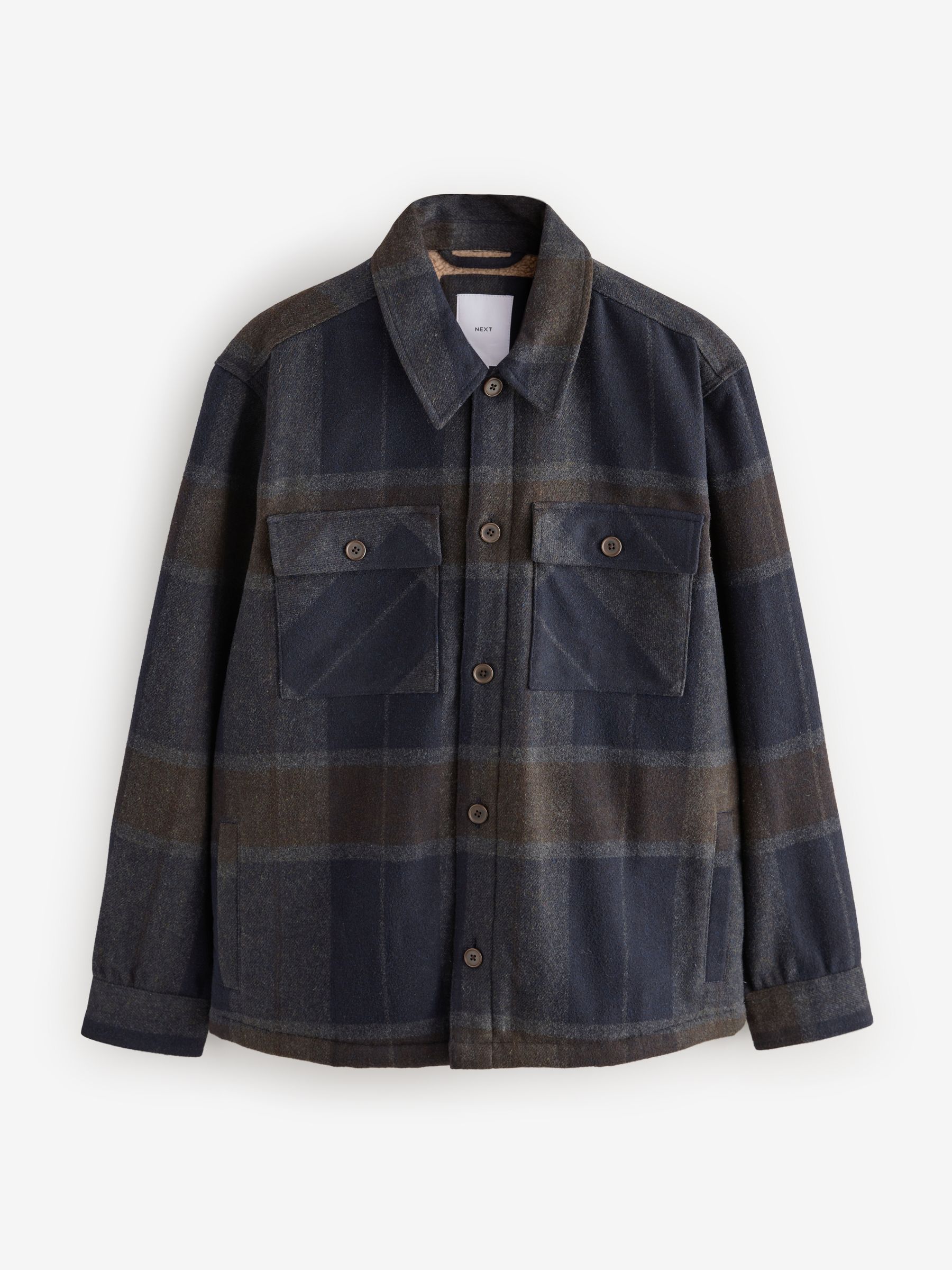 Buy Navy/Brown Borg Lined Check Shacket from the Next UK online shop