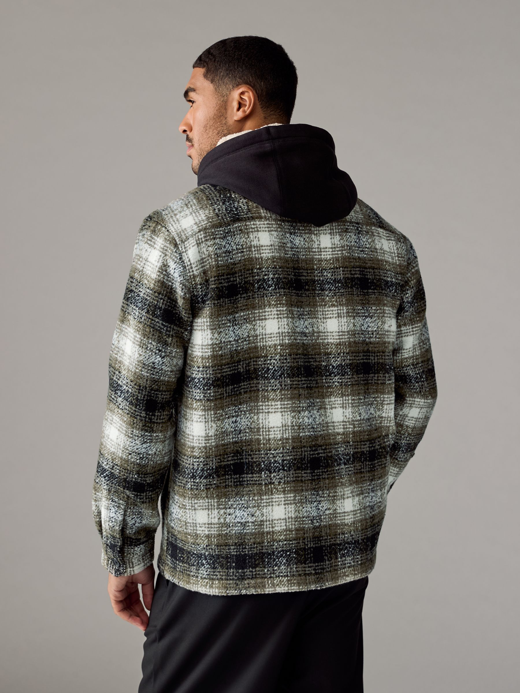 Buy Green Check Hooded Borg Lined Shacket from the Next UK online shop