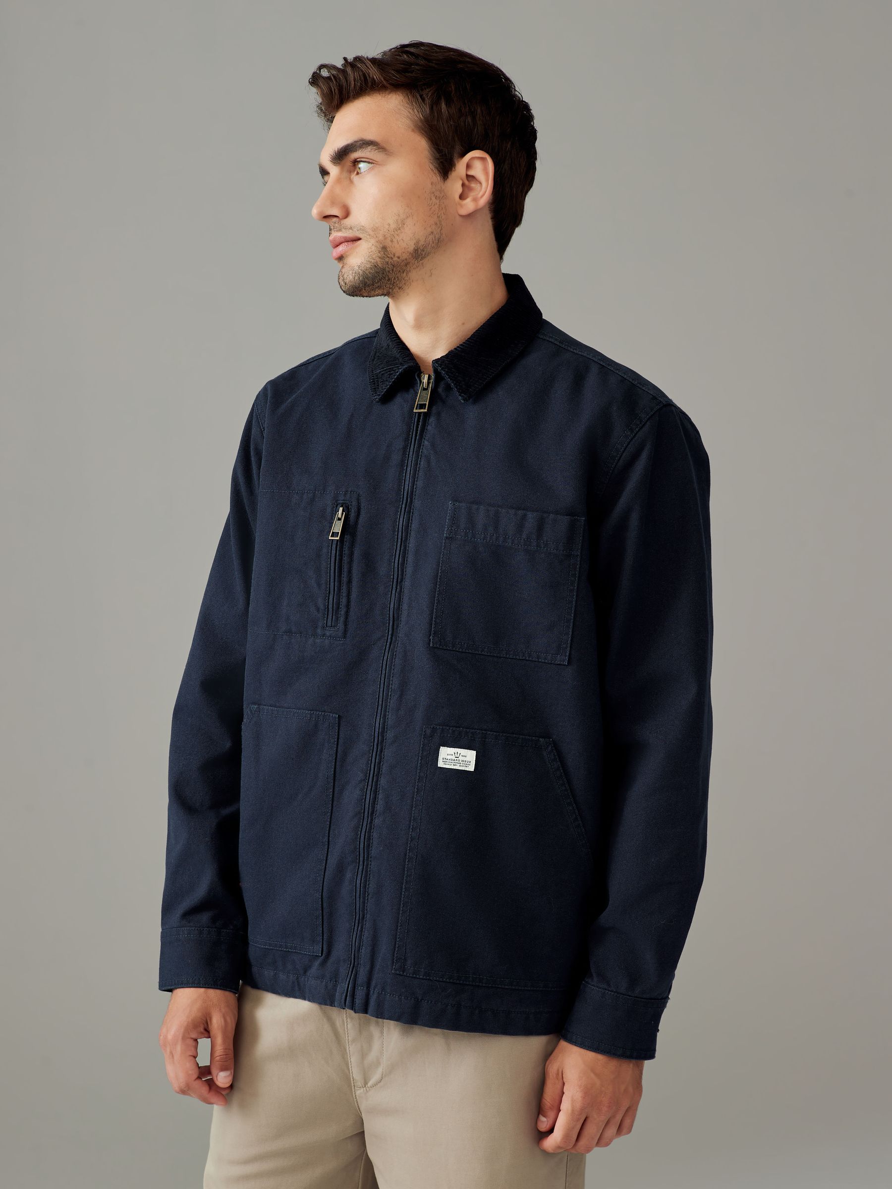 Buy Navy Blue Zip-Through 100% Cotton Quilted Shacket Overshirt from ...