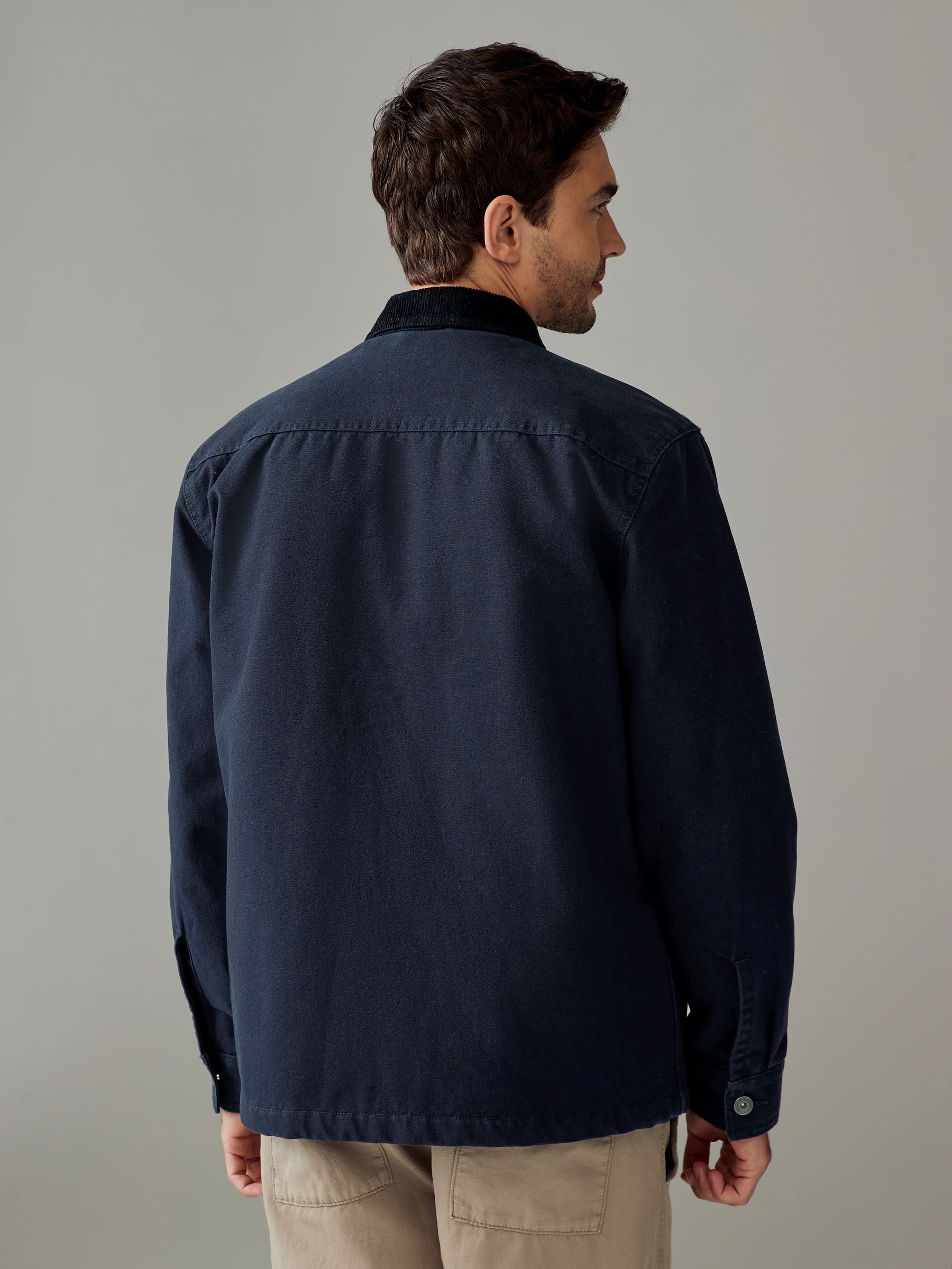 Buy Navy Blue Zip-Through 100% Cotton Quilted Shacket Overshirt from ...
