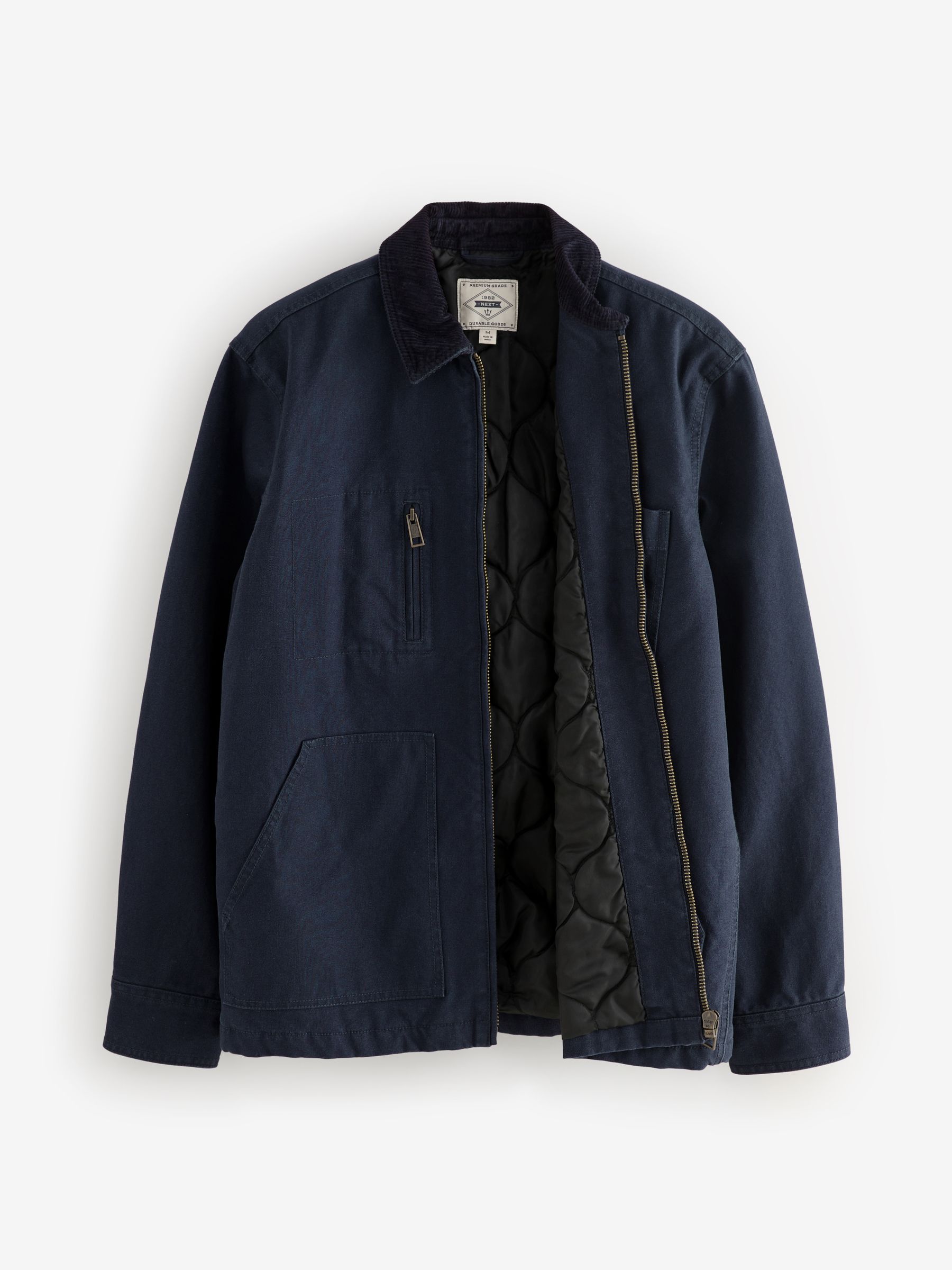 Buy Navy Blue Zip-Through 100% Cotton Quilted Shacket Overshirt from ...