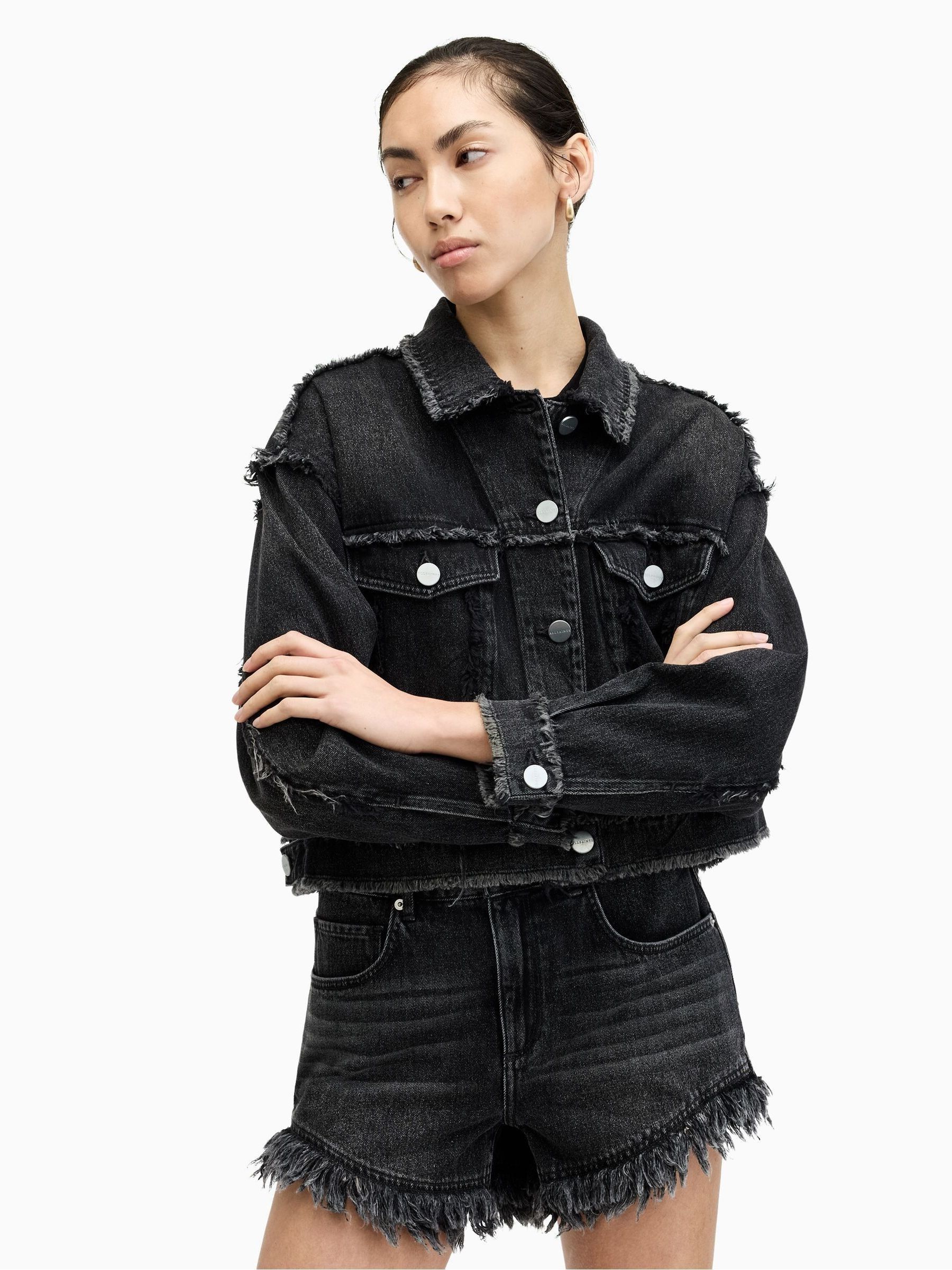 Buy AllSaints Black Astrid Black Frayed Denim Shorts from the Next UK ...