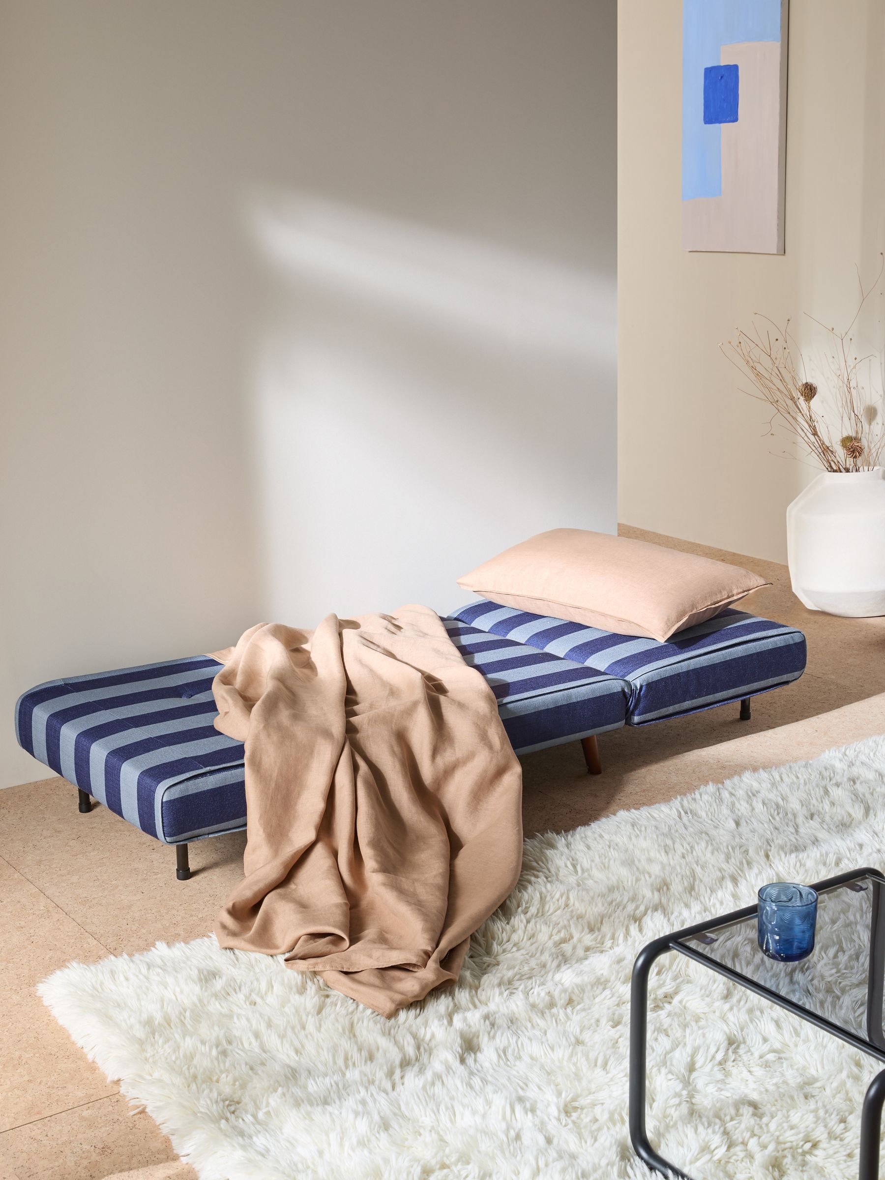 Buy MADE.COM Eclipse Blue Wide Stripe Haru Single 1 Seater Sofa Bed ...