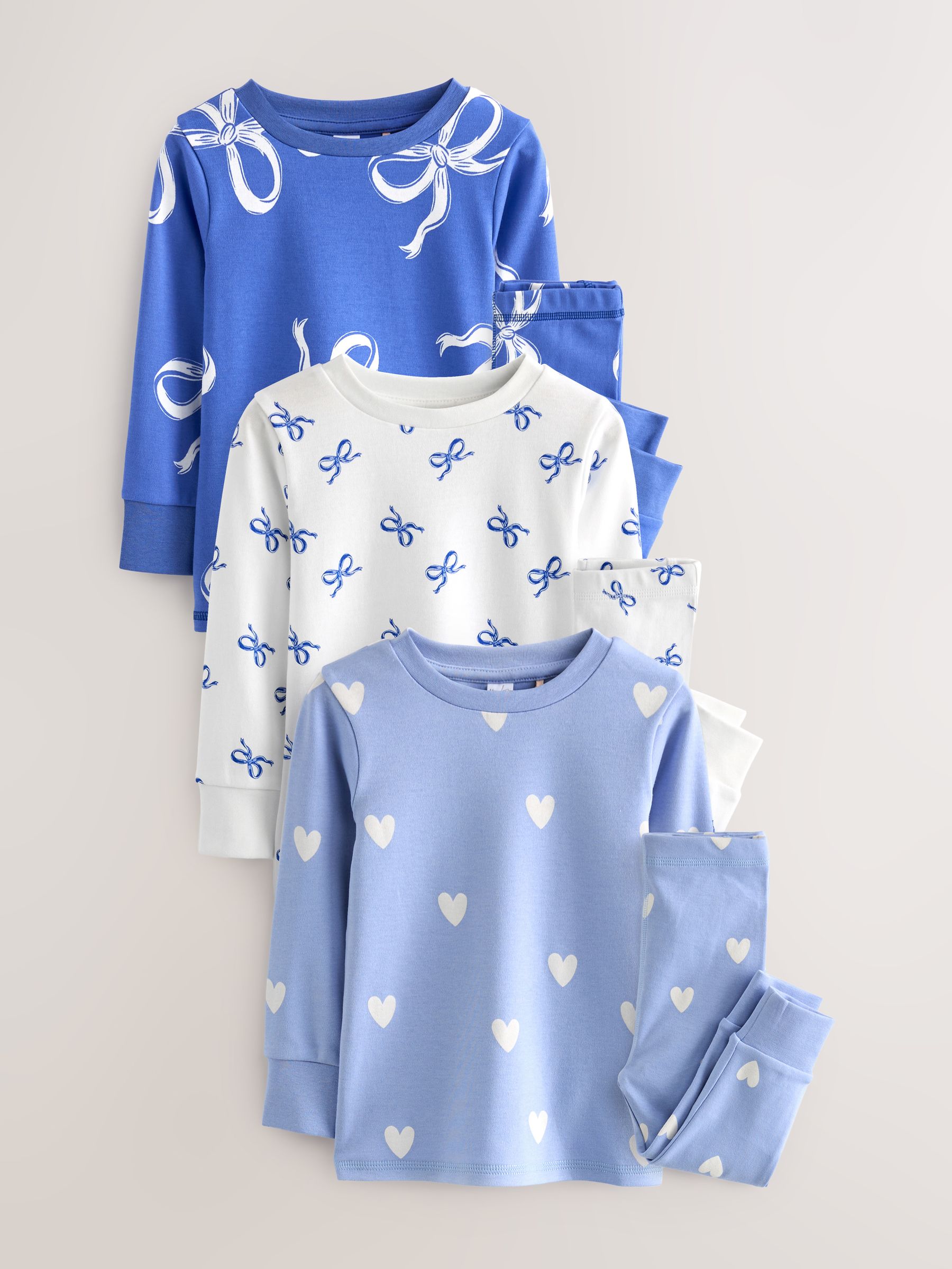 Buy Blue/ Cream Bow Snuggle Pyjamas 3 Pack (9mths-12yrs) from the Next ...