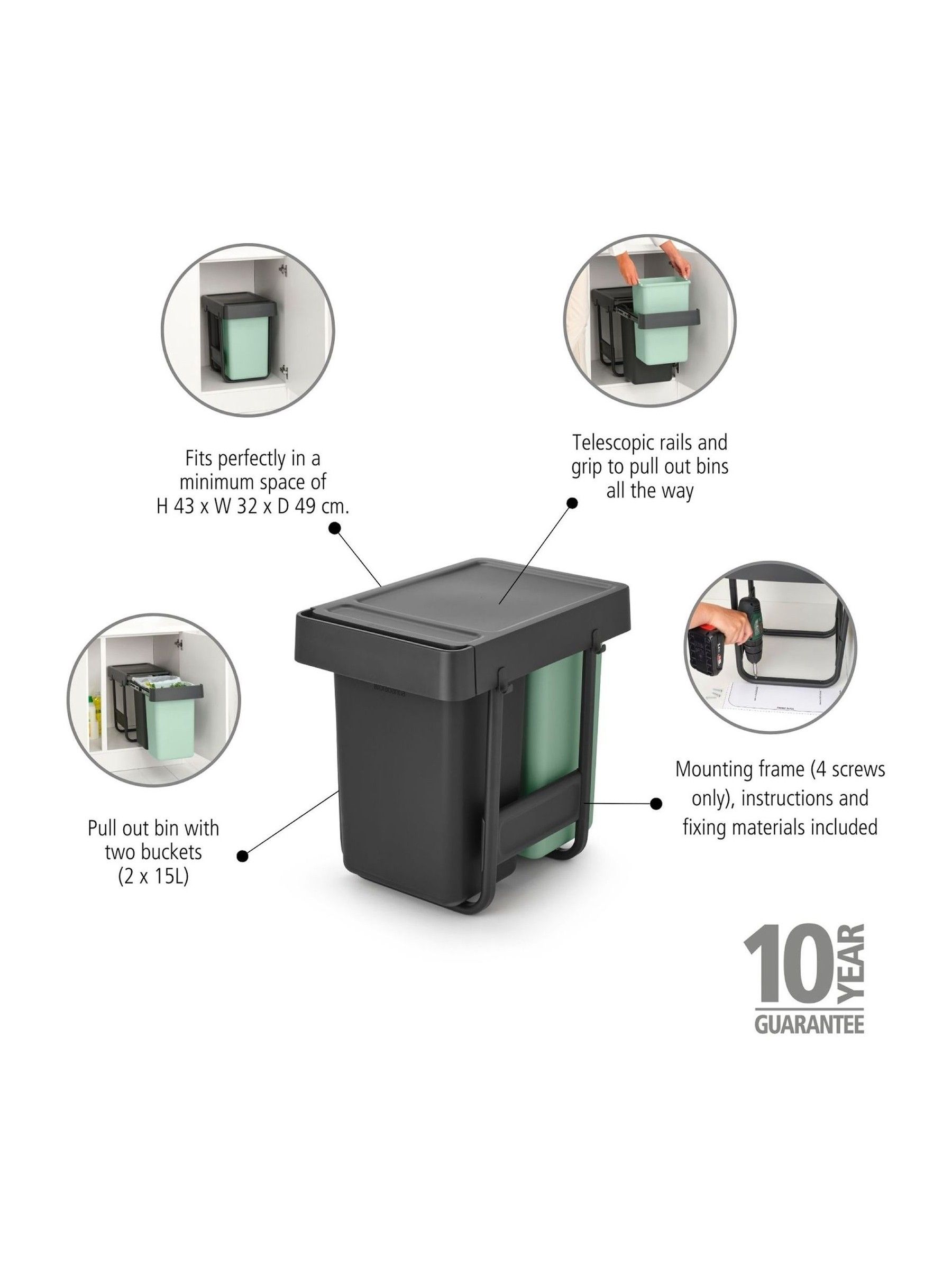 Buy Brabantia Dark Grey Sort And Go Built-in Bin 2x15L from the Next UK ...
