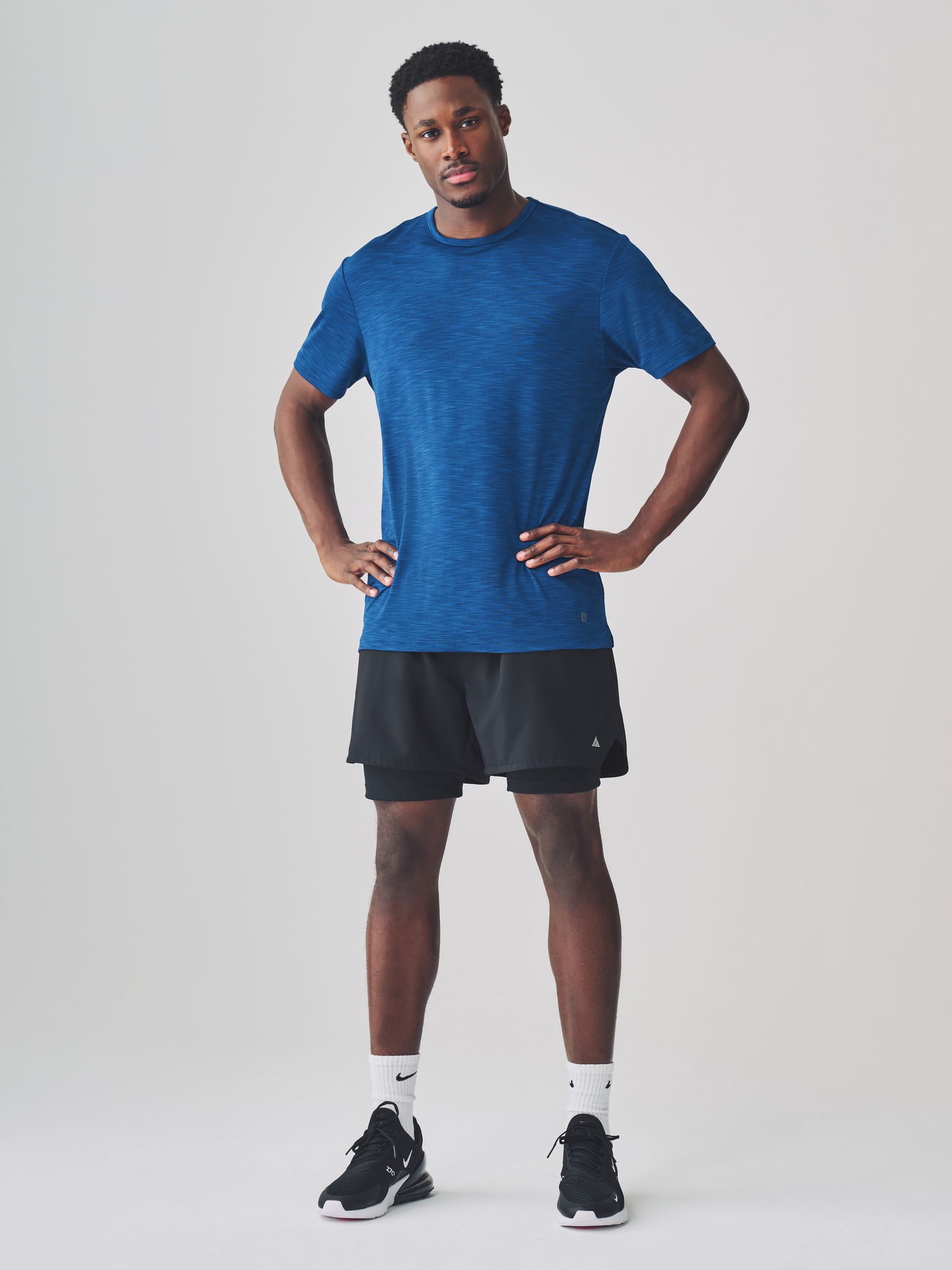 Buy Bright Blue Short Sleeve Breathable Performance Gym Training Top ...