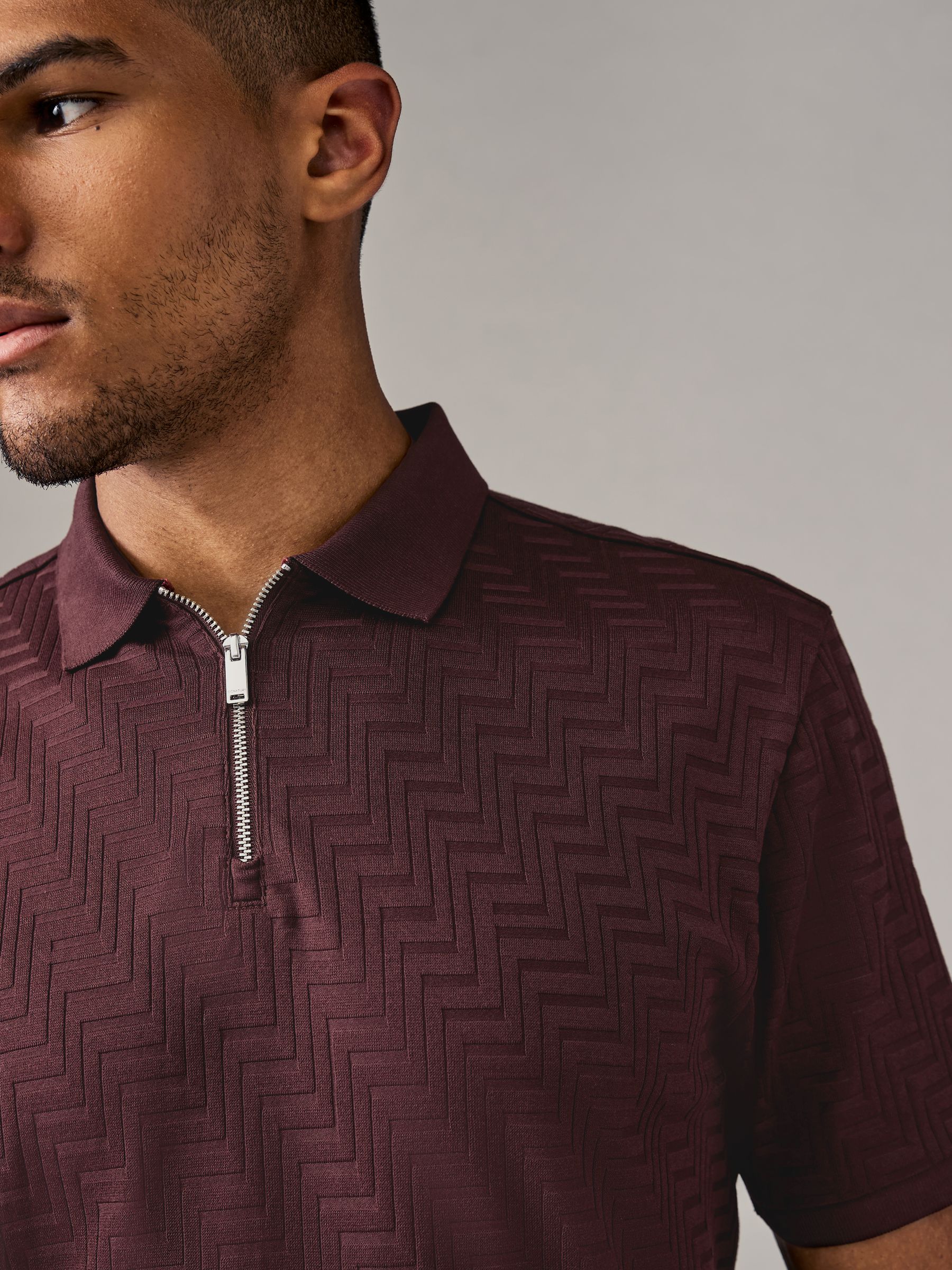 Buy Burgundy Red Regular Fit Smart Quarter Zip Polo Shirt from the Next ...