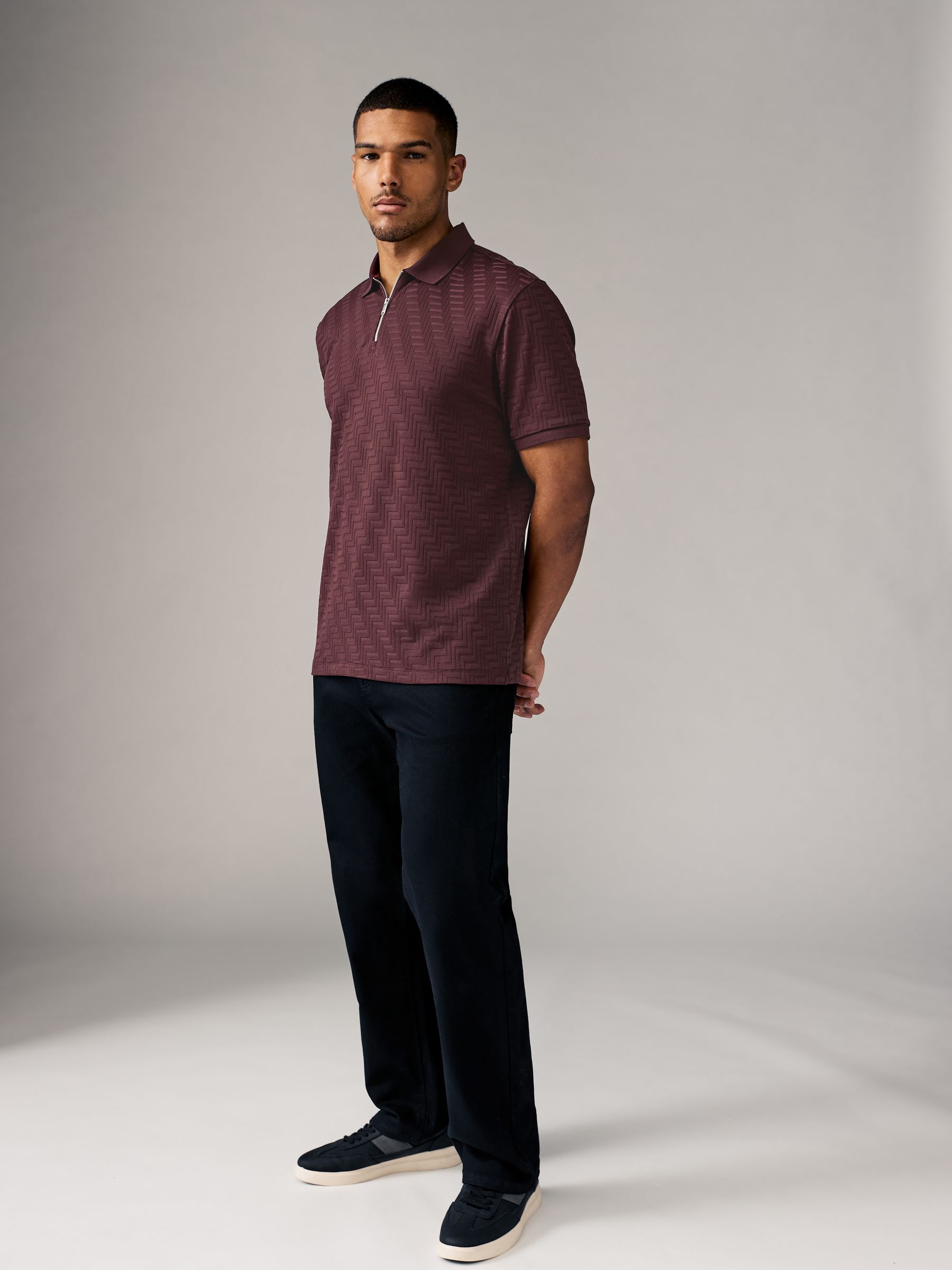 Buy Burgundy Red Regular Fit Smart Quarter Zip Polo Shirt from the Next ...