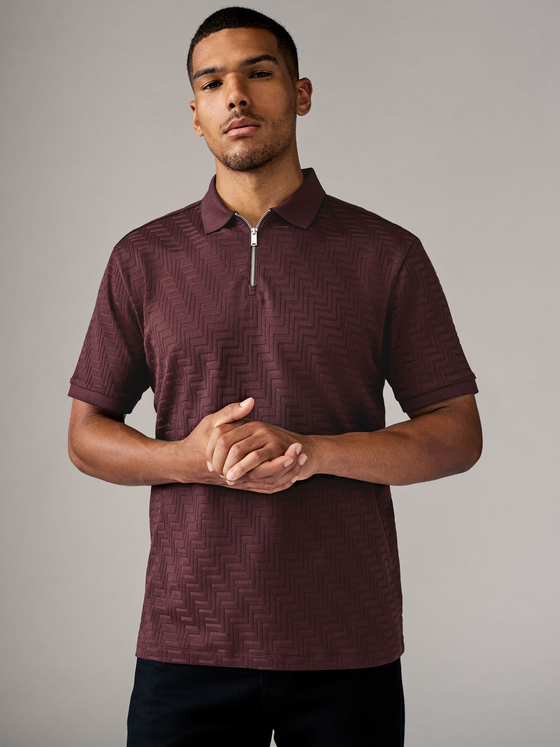 Buy Burgundy Red Regular Fit Smart Quarter Zip Polo Shirt from the Next ...