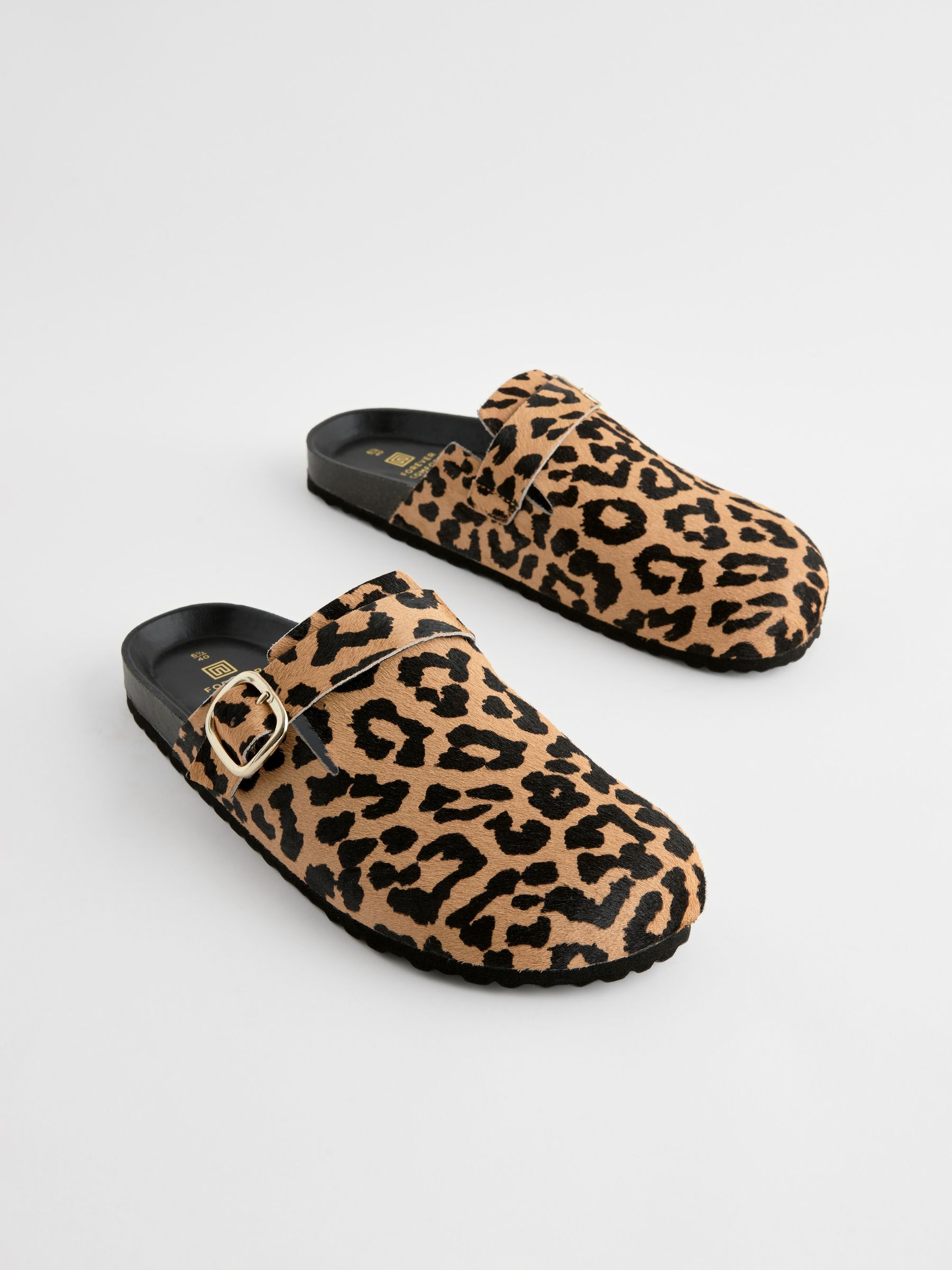 Buy Leopard Standard Fit Forever Comfort® Leather Footbed Clogs from ...