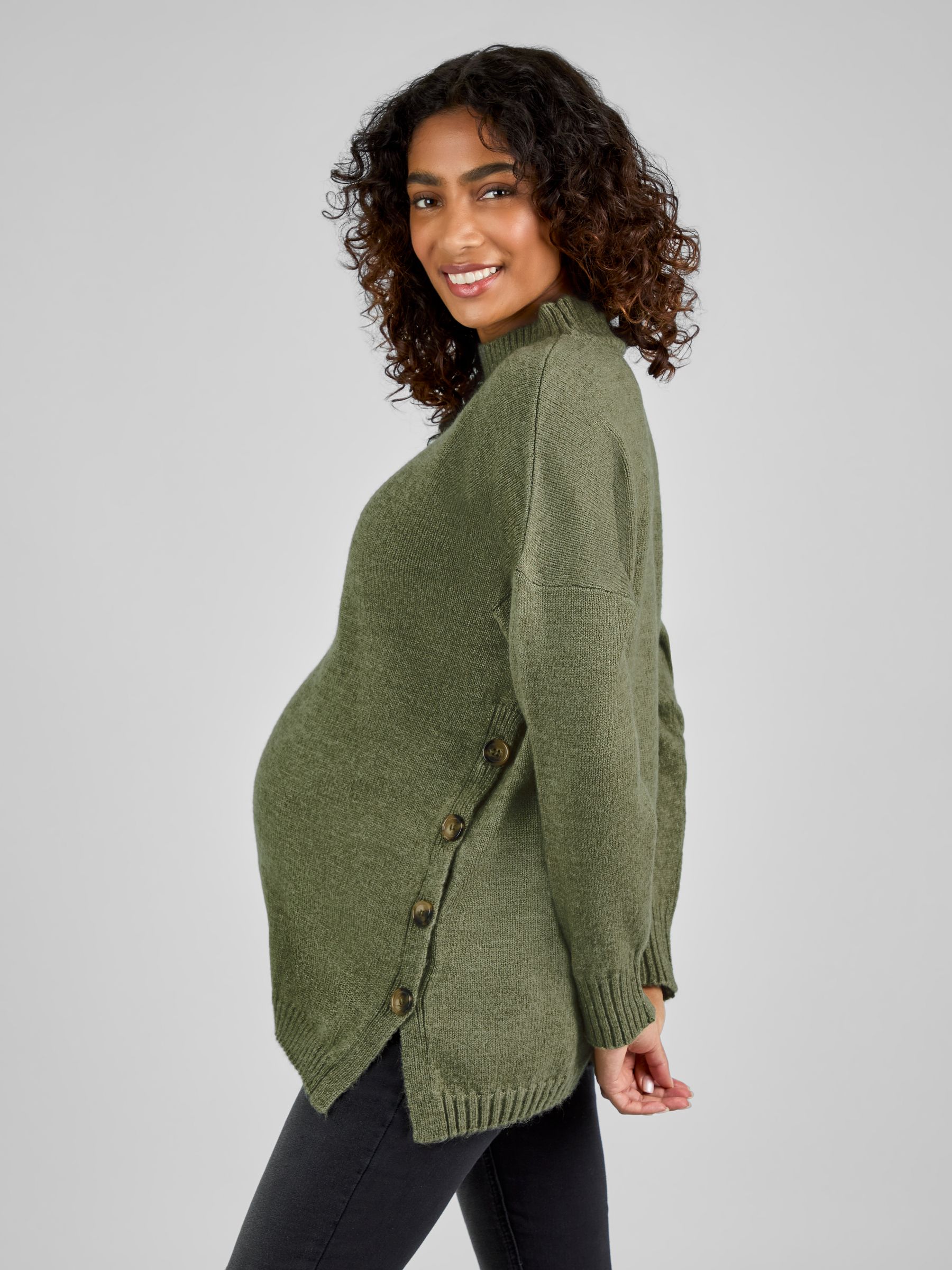 Buy JoJo Maman Bébé Khaki Green Turtle Neck Maternity & Nursing Jumper ...
